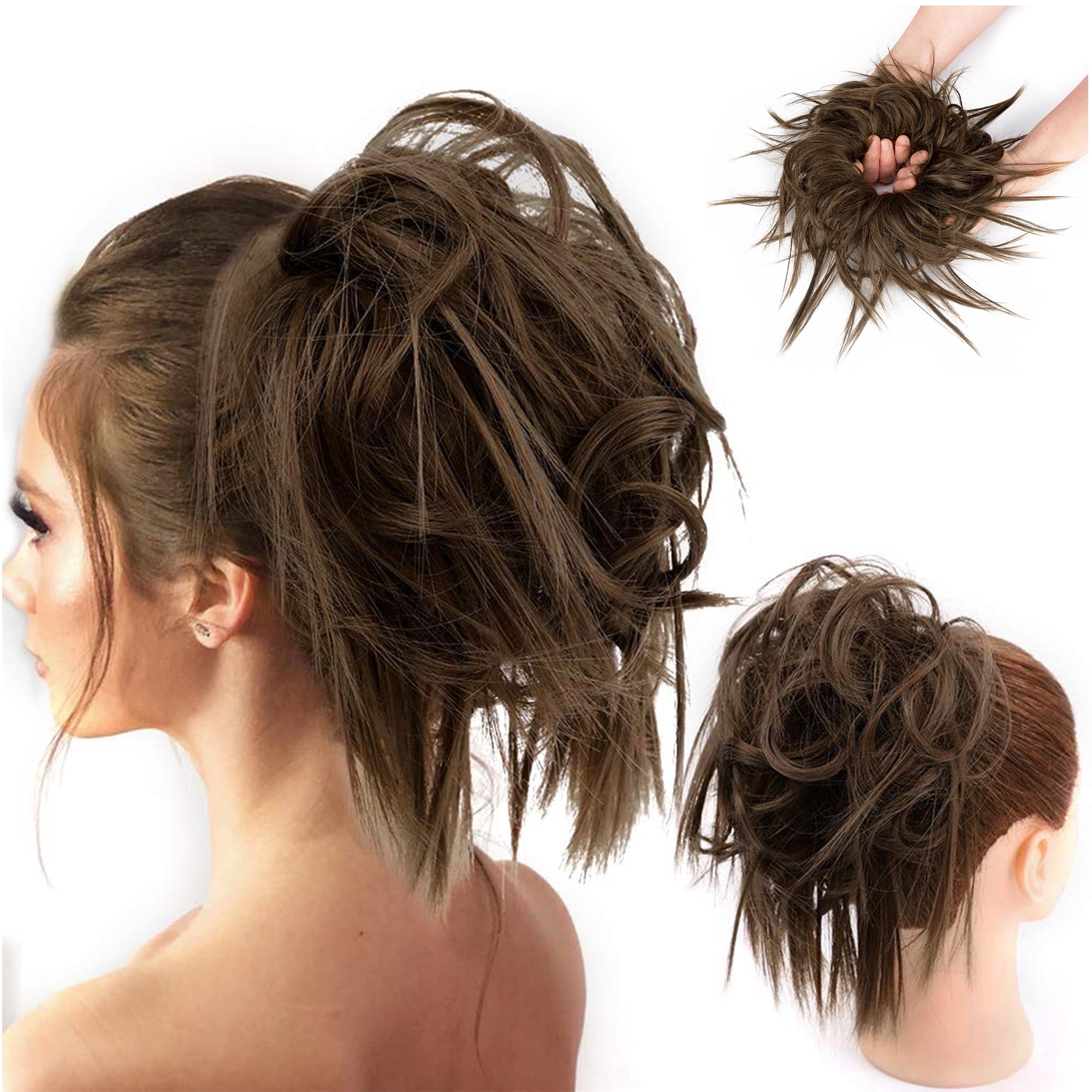 SAYFUT Hair Scrunchies Curly Wavy Messy Hair Bun Extensions Wedding ...