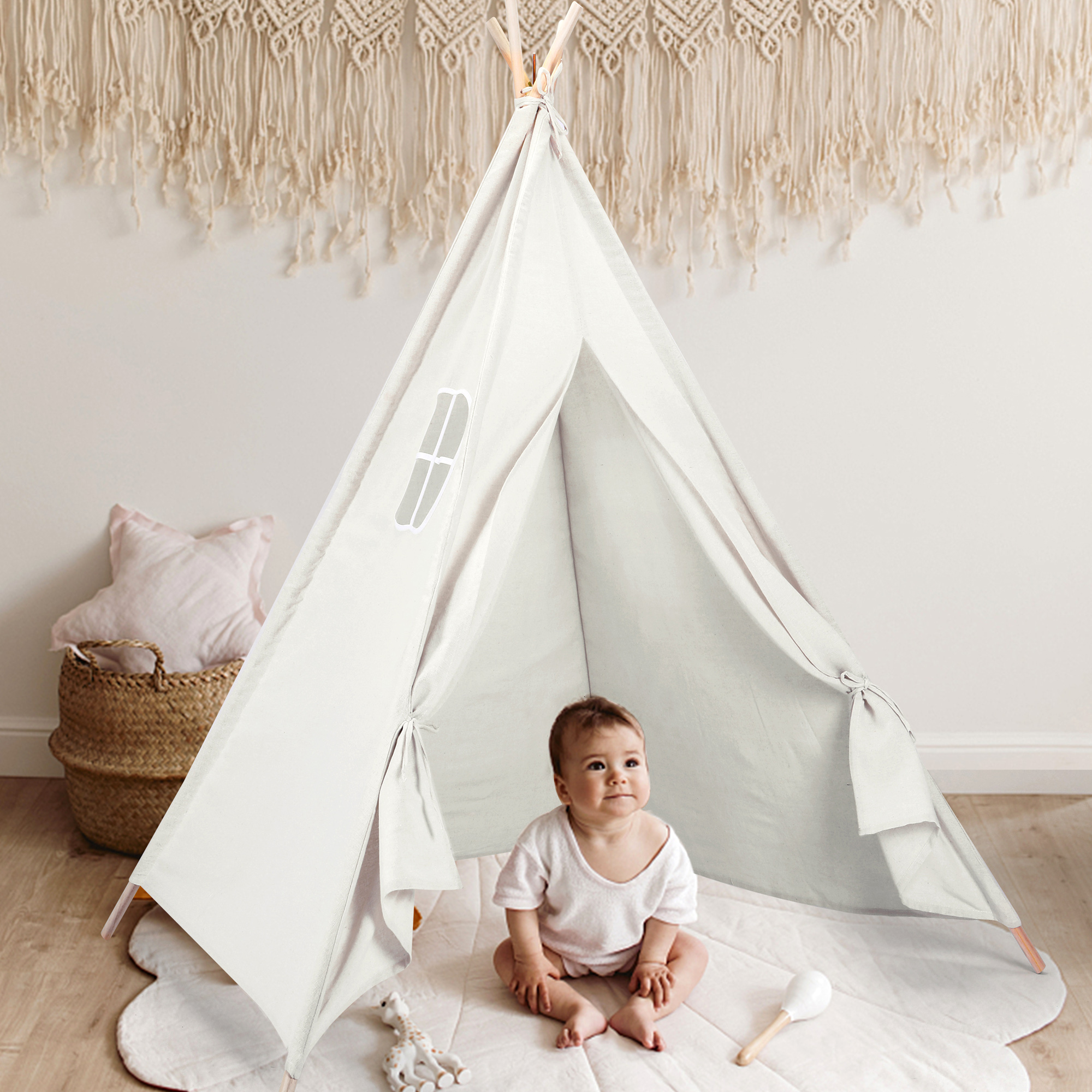SAYFUT Large Canvas Cotton Kids Teepee Tent Children Play House Gaming ...