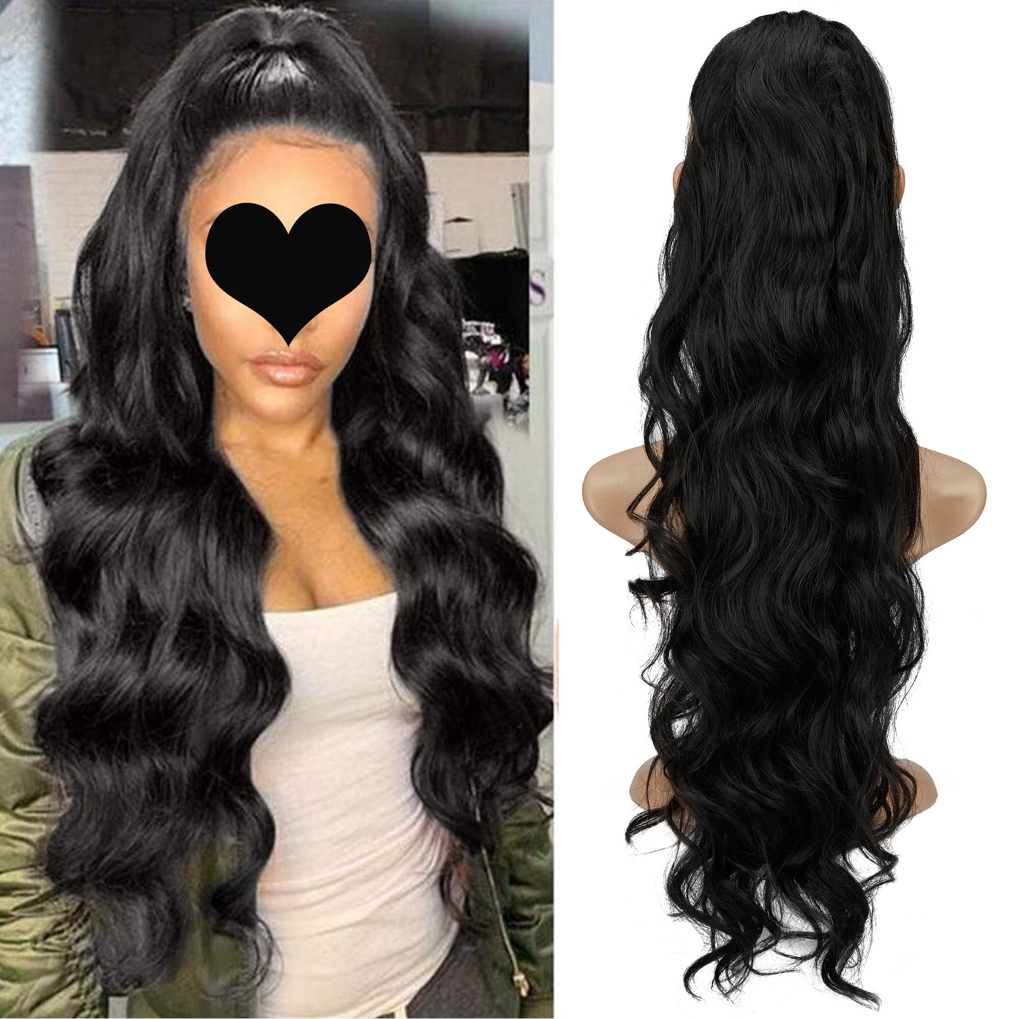 SAYFUT Long Curly Drawstring Ponytail 24" Synthetic Clip In Ponytail ...