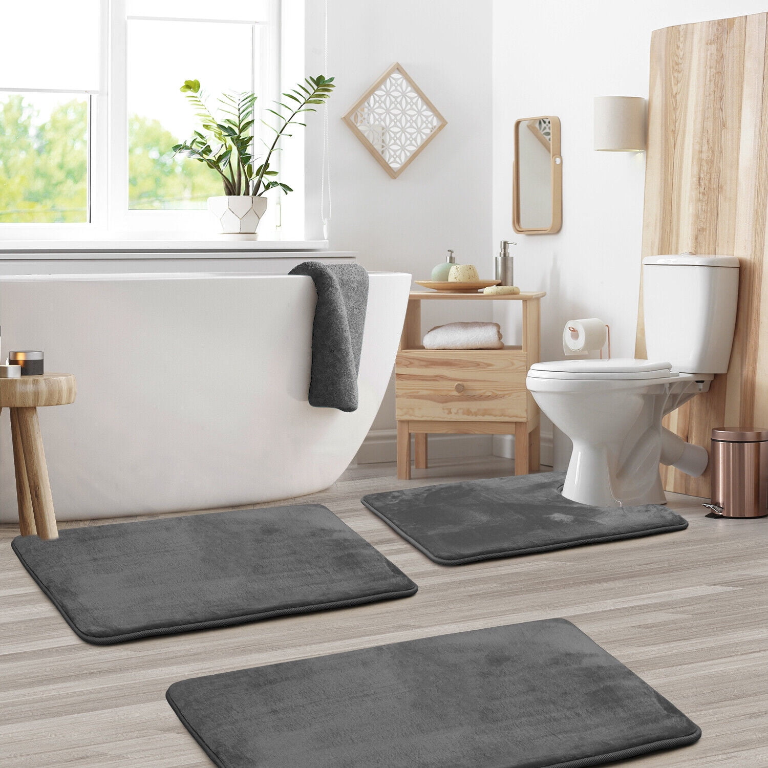 SAYFUT Memory Foam 3 PC Bathroom Rug Absorbent Bath Mat Set Small Large ...