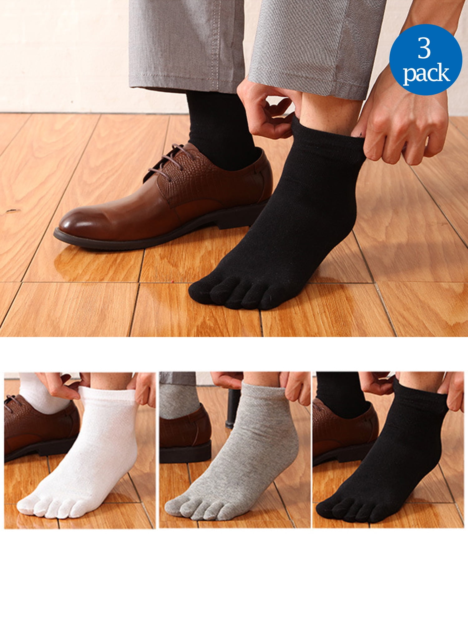 SAYFUT Men Toe Socks Cotton Running Five Finger Crew Socks for Unisex 3 ...