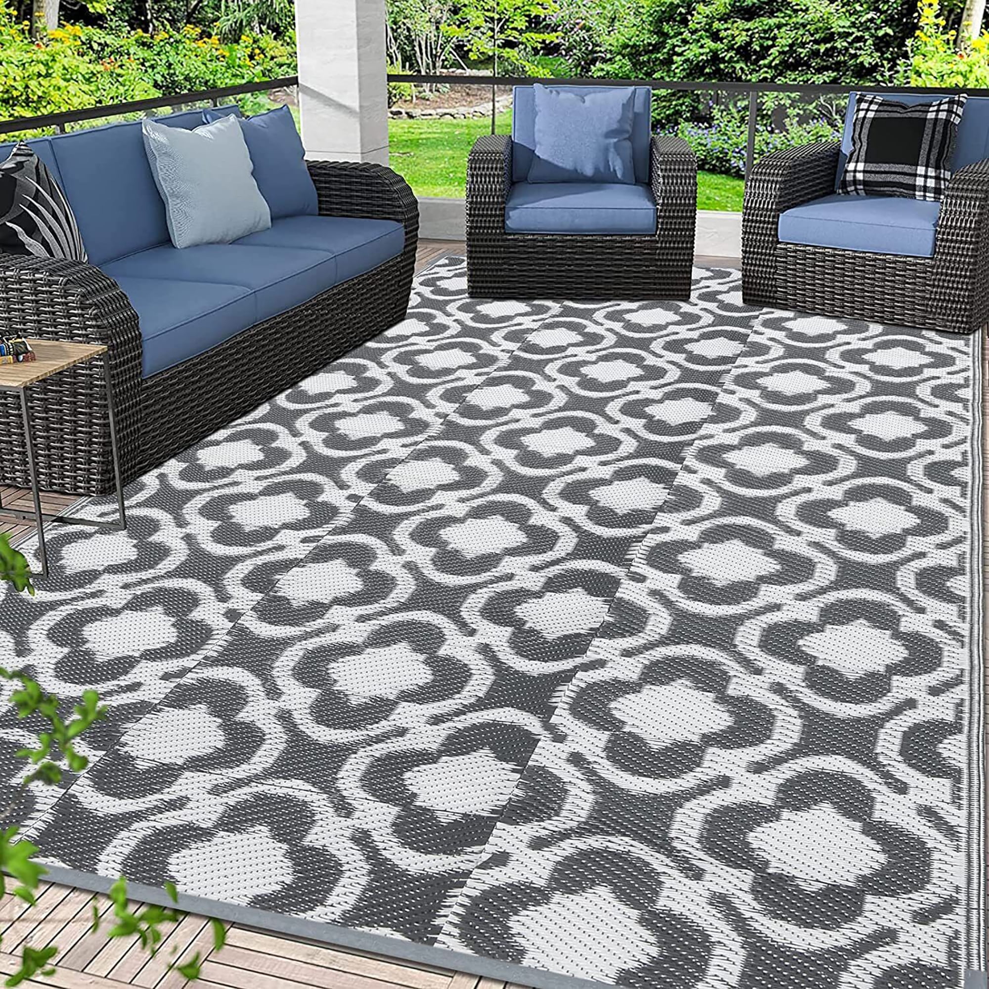 SAYFUT Patio Mat Outdoor Rug Patio Deck RV Reversible Area Rug Camping ...