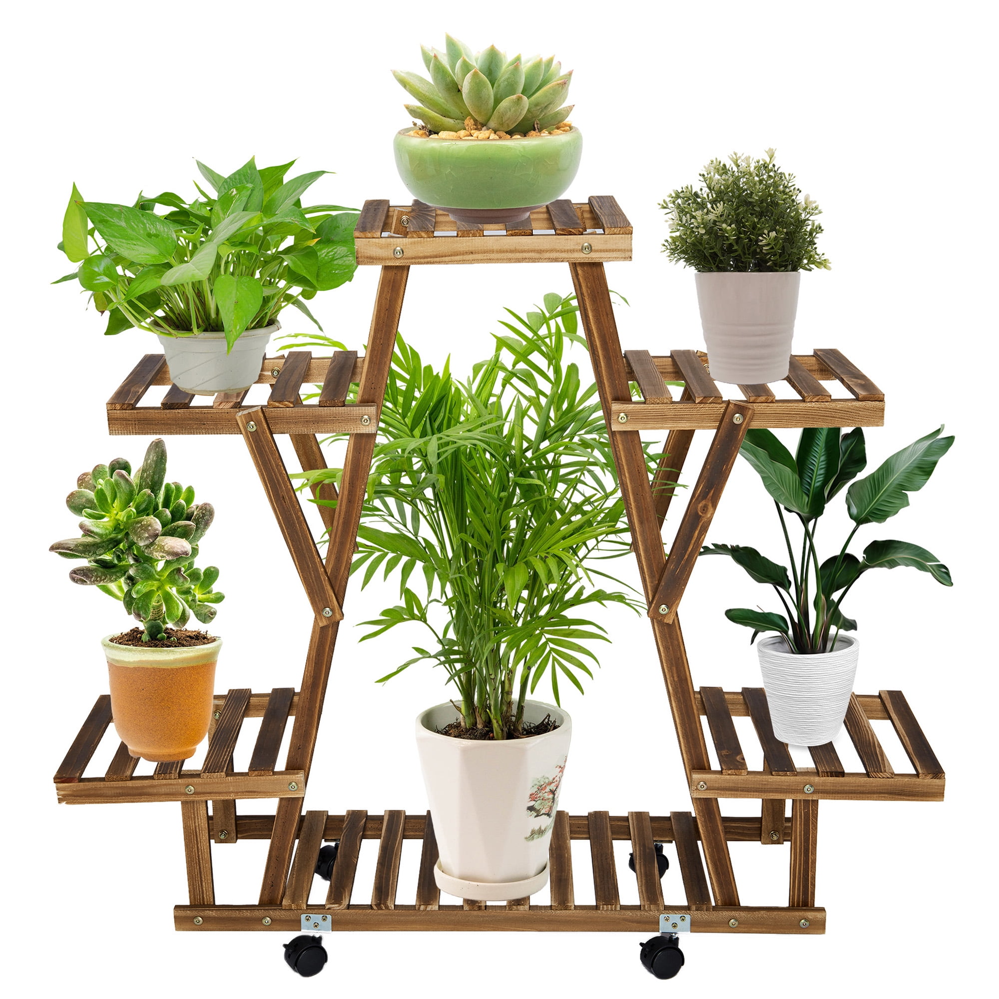 SAYFUT Wooden Flower Plant Stand, Multi-tiers Plant Stand Garden ...