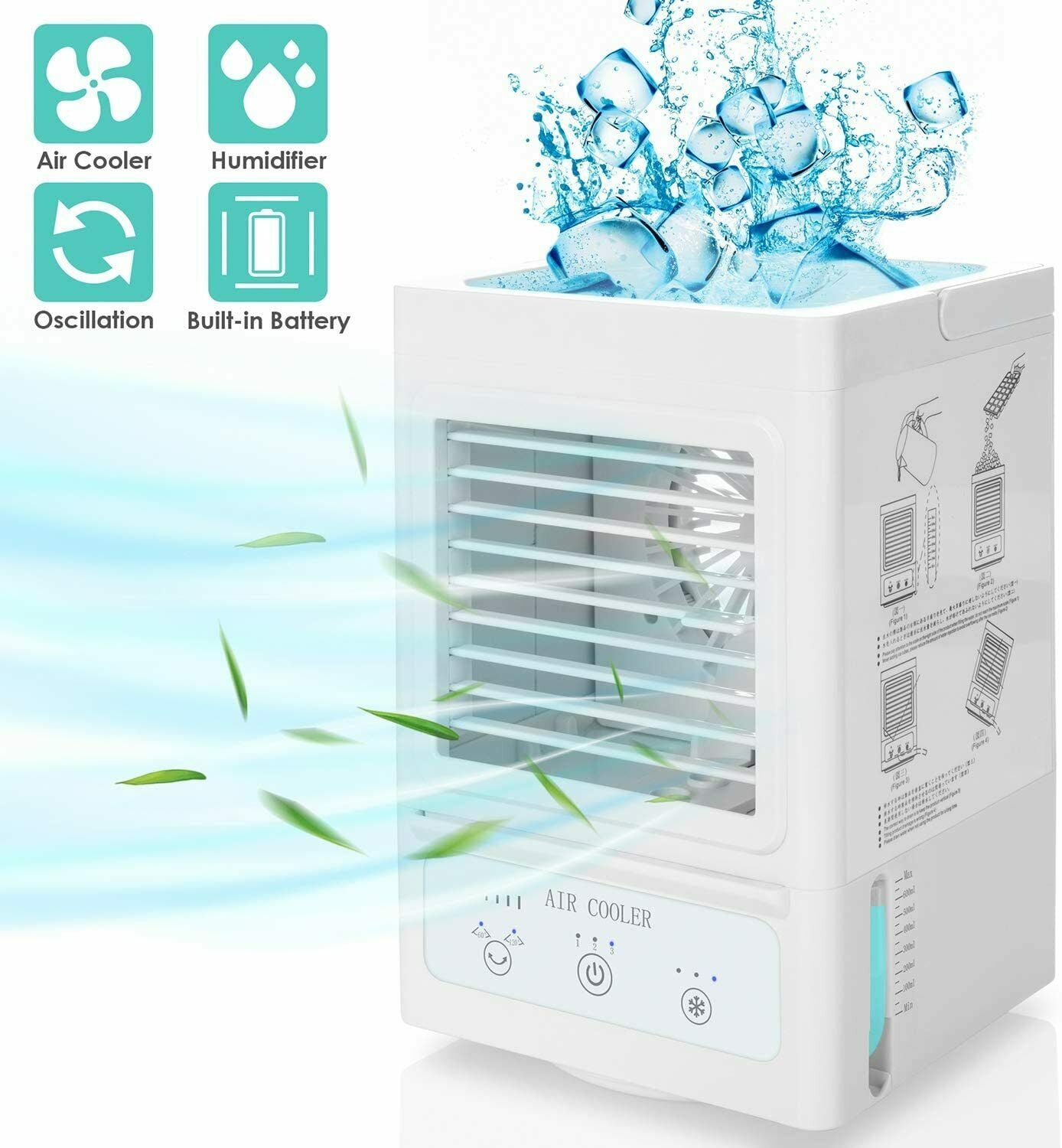 SAYFUT Portable Fan Cooler Air Box Fan w/ Ice Water Tank Desktop mini ...