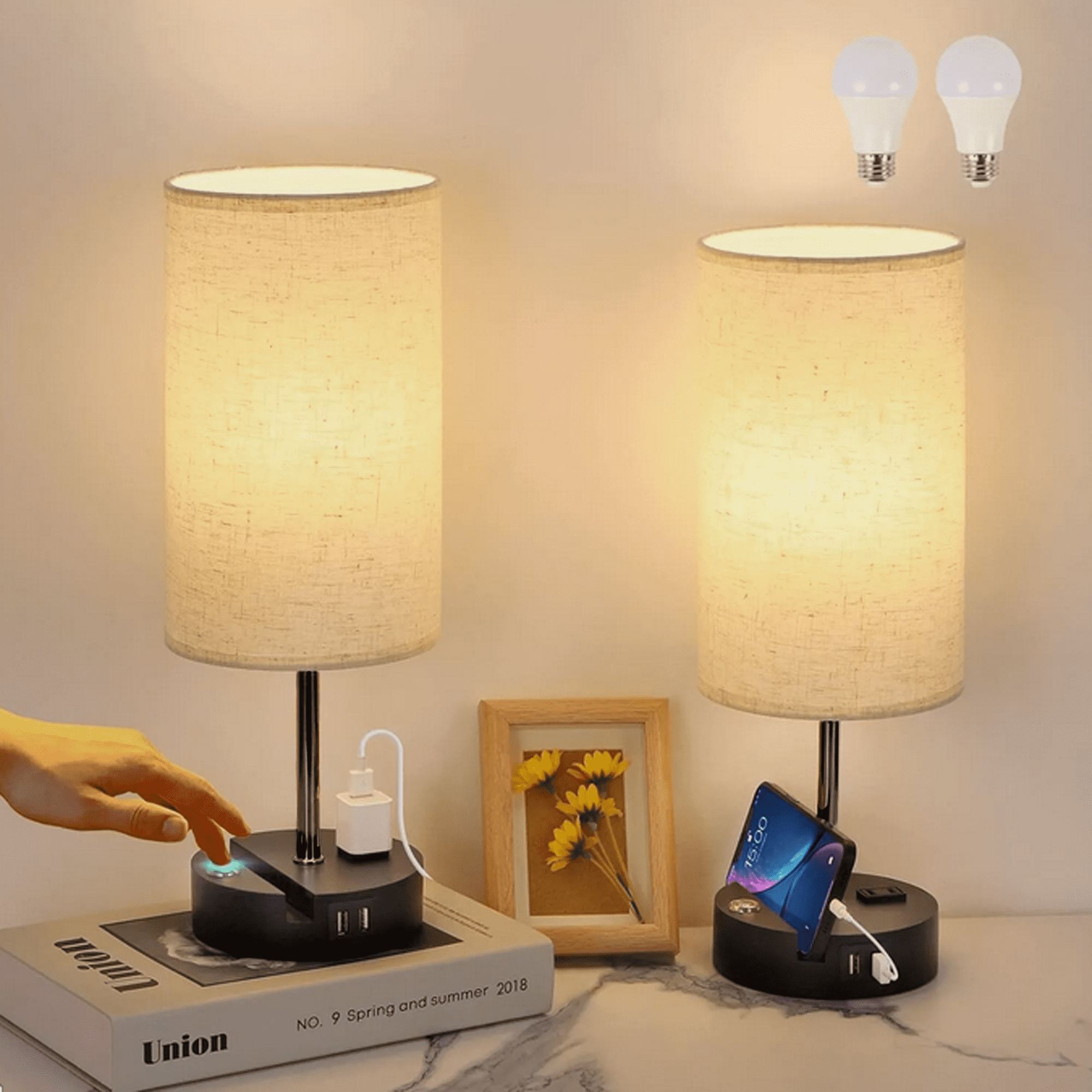 SAYFUT Set of 2 Touch Control Table Lamp Modern Nightstand Lamp Desk ...