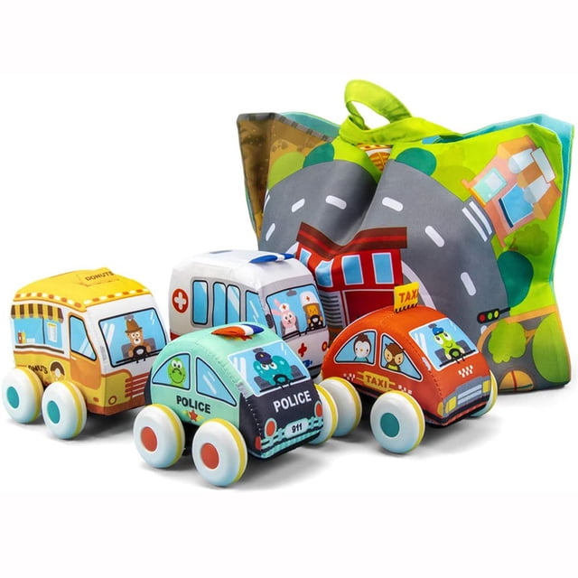 SAYFUT Soft Pull Back Cars Set 4Pcs Toddlers Vehicles Toys with Play ...