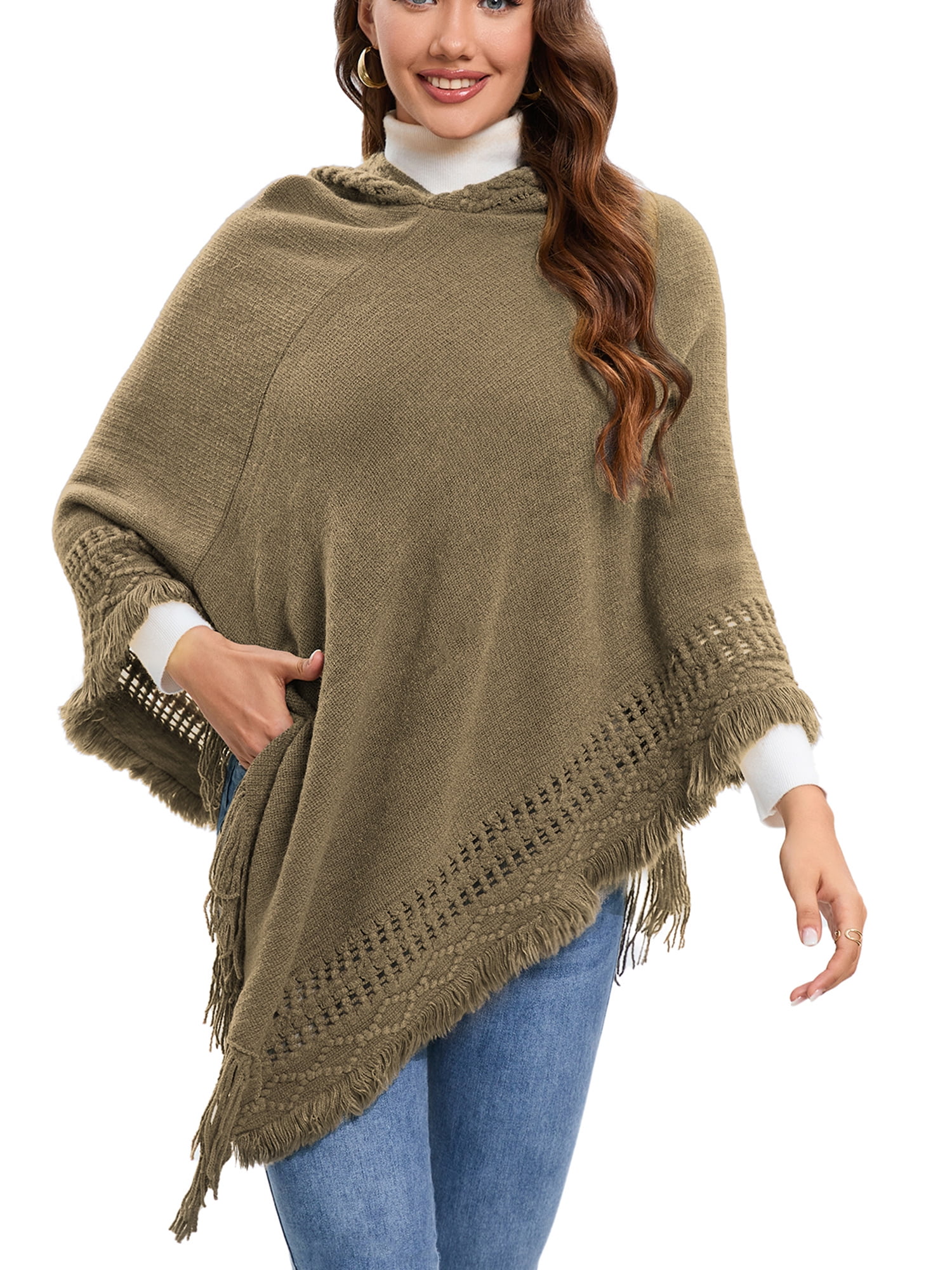 SAYFUT Soft Pullover Poncho Sweater Solid Knitted Shawl Wrap Scarf Cape ...