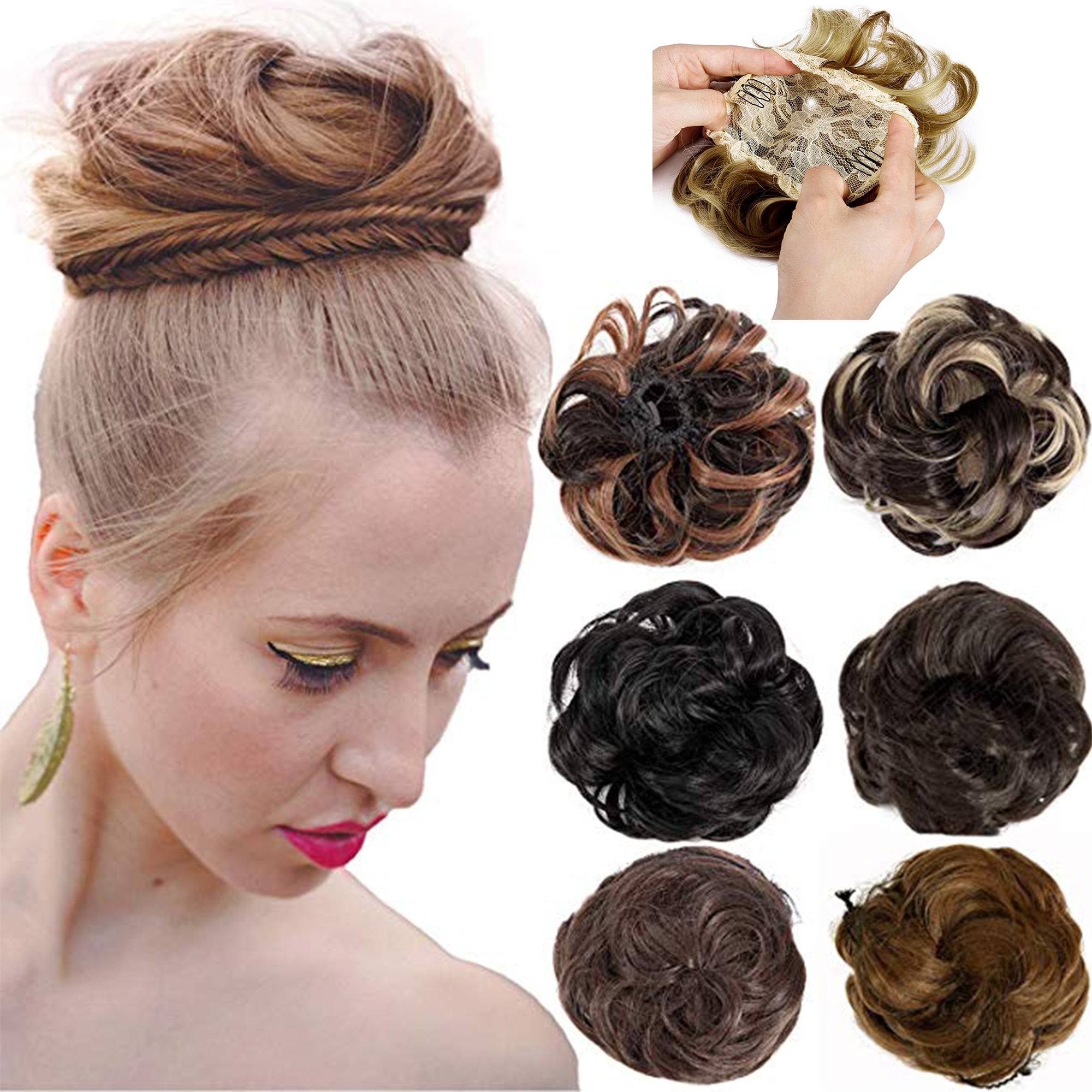 SAYFUT Synthetic Fiber Hair Extension Chignon Donut Bun Straight Wavy ...
