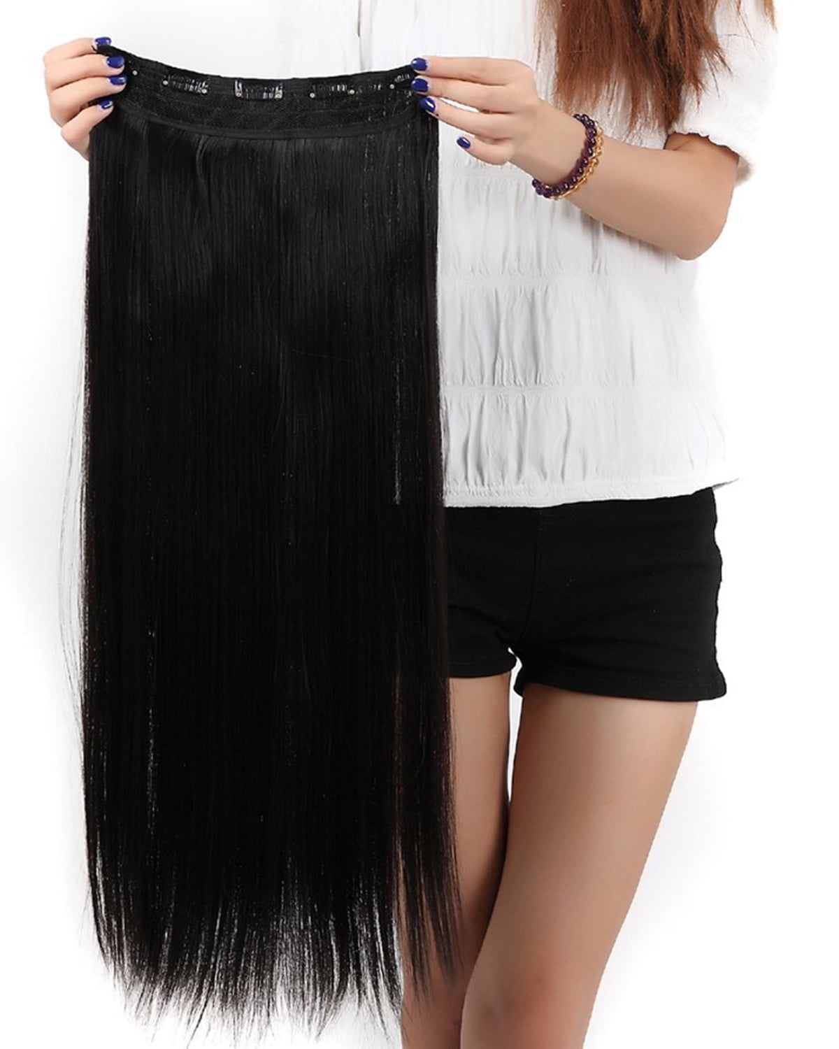 SAYFUT 30" Long Straight Clip-in Synthetic Hair Extensions, One Piece 5 ...