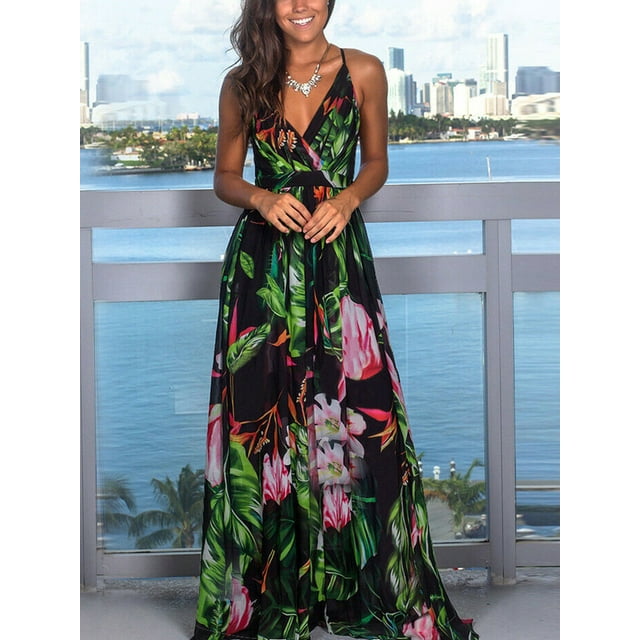Sayfut Women Ladies Boho Floral Maxi Dress Cocktail Party Evening