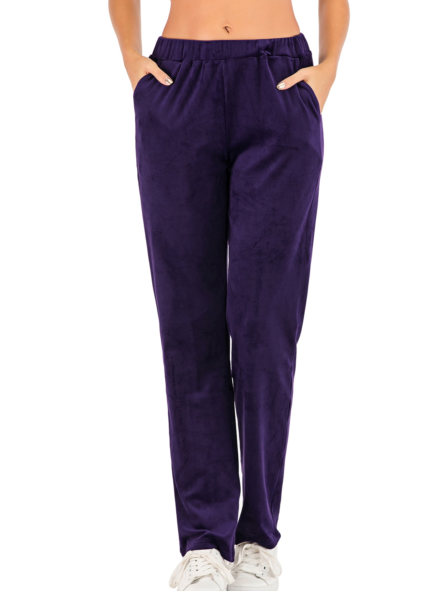 SAYFUT Women Velvet Velour Joggers - Solid Basic Premium Soft Stretch ...