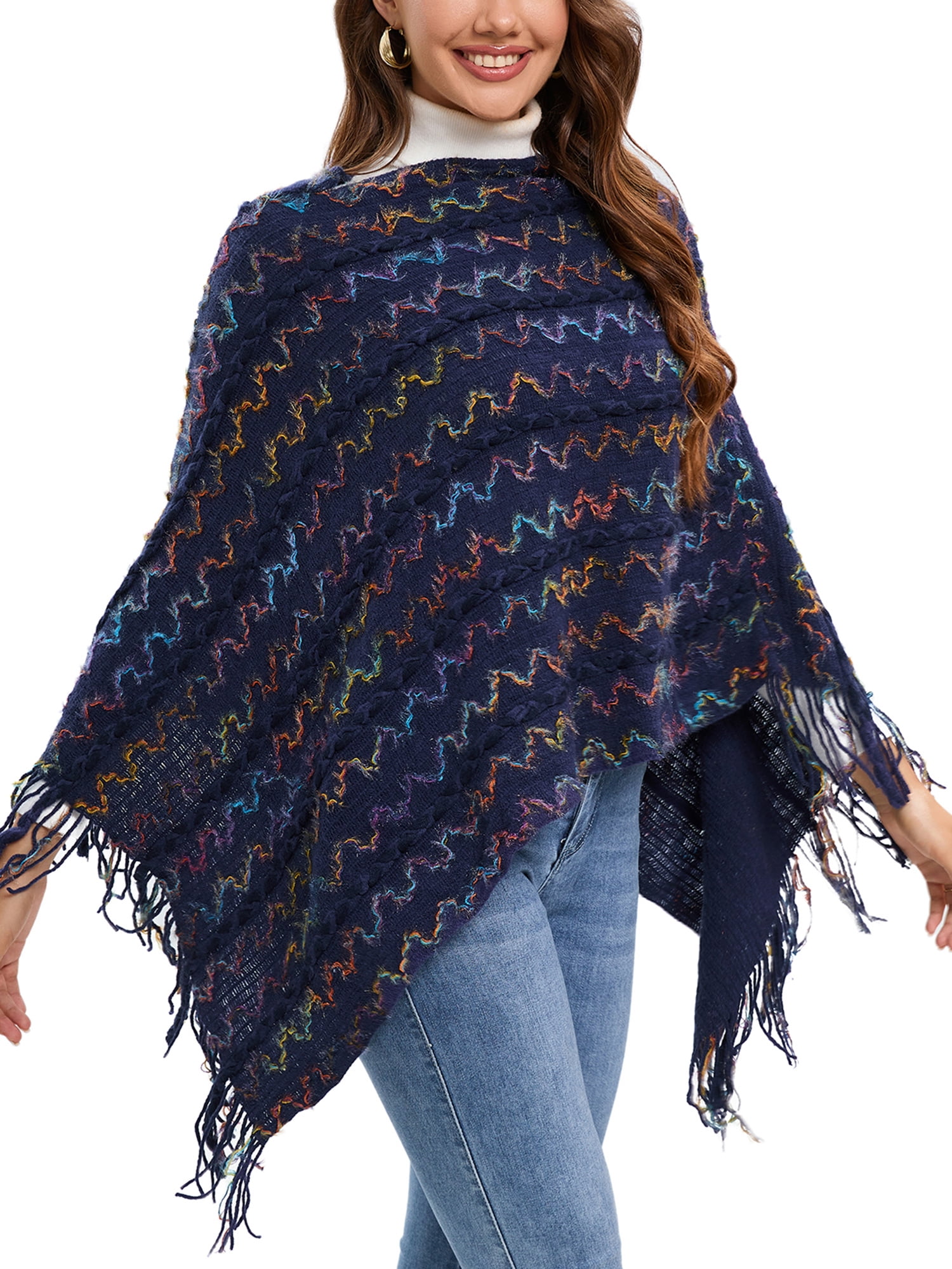 SAYFUT Women's Casual Poncho Versatile Wrap Shawl with Chevron Stripes ...