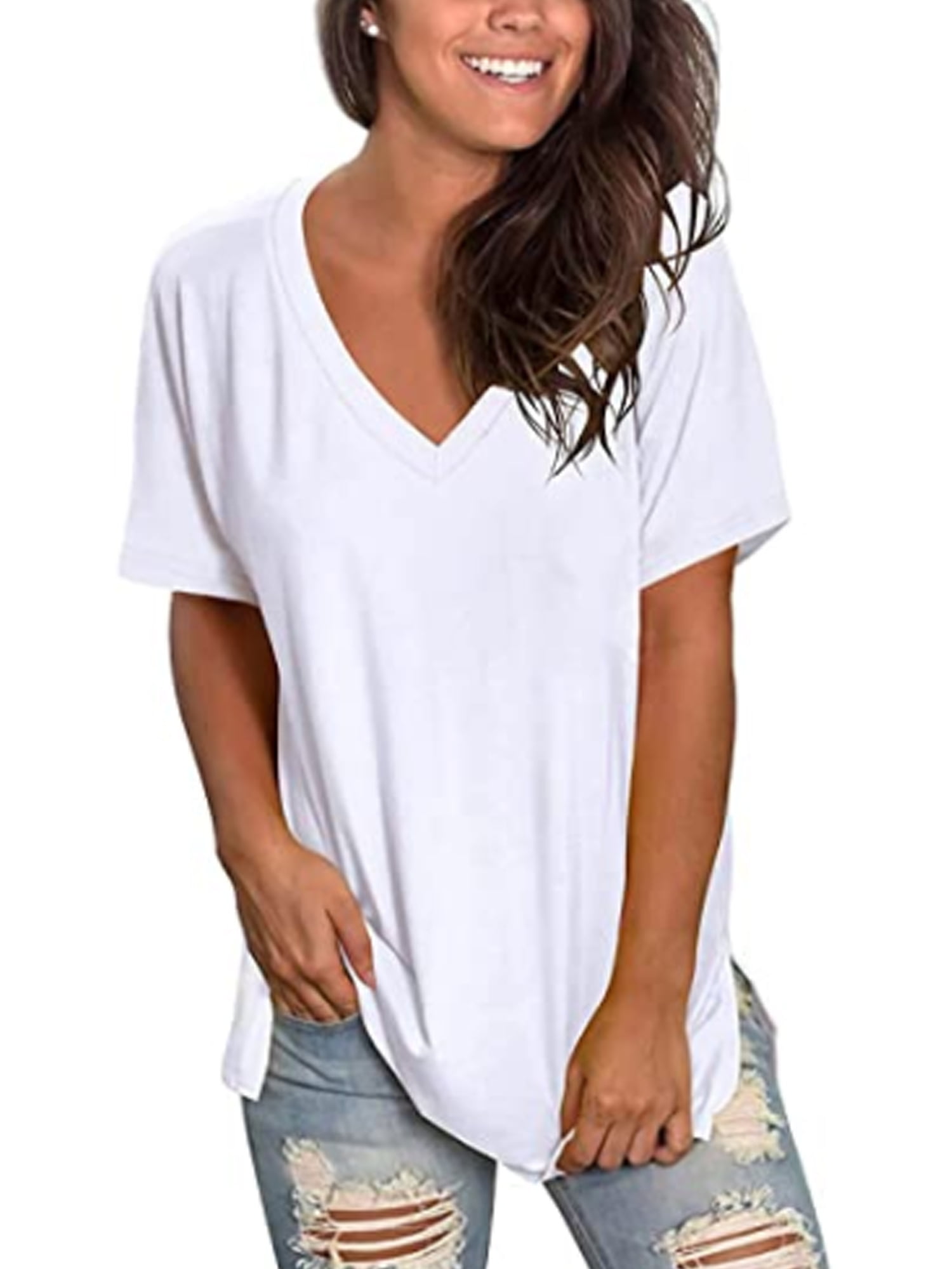 SAYFUT Women's Plus Size Tee Shirt Short Sleeve V Neck Basic T Shirts ...