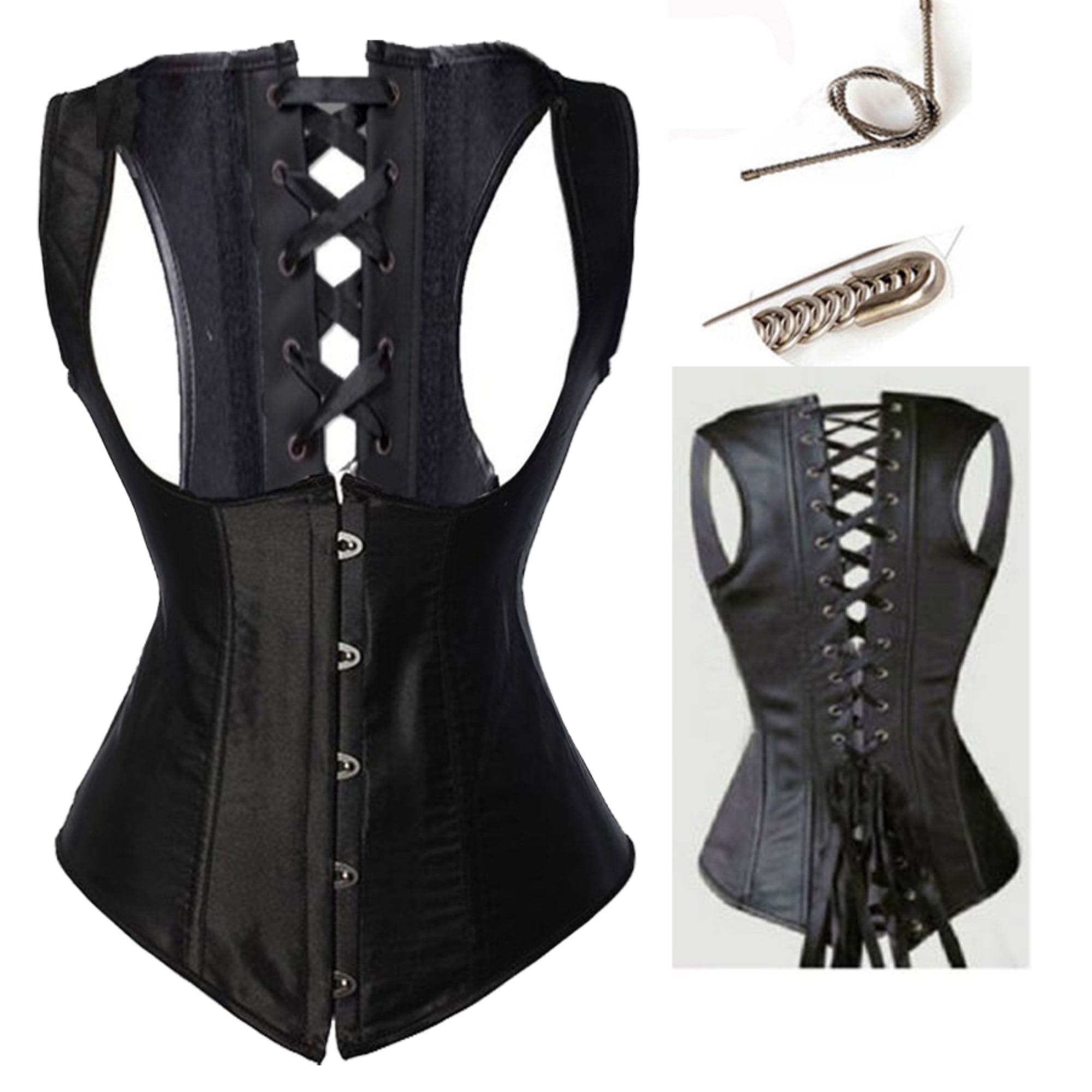 Sayfut Womens Retro Satin Shoulder Straps Tank Underbust Corset Body
