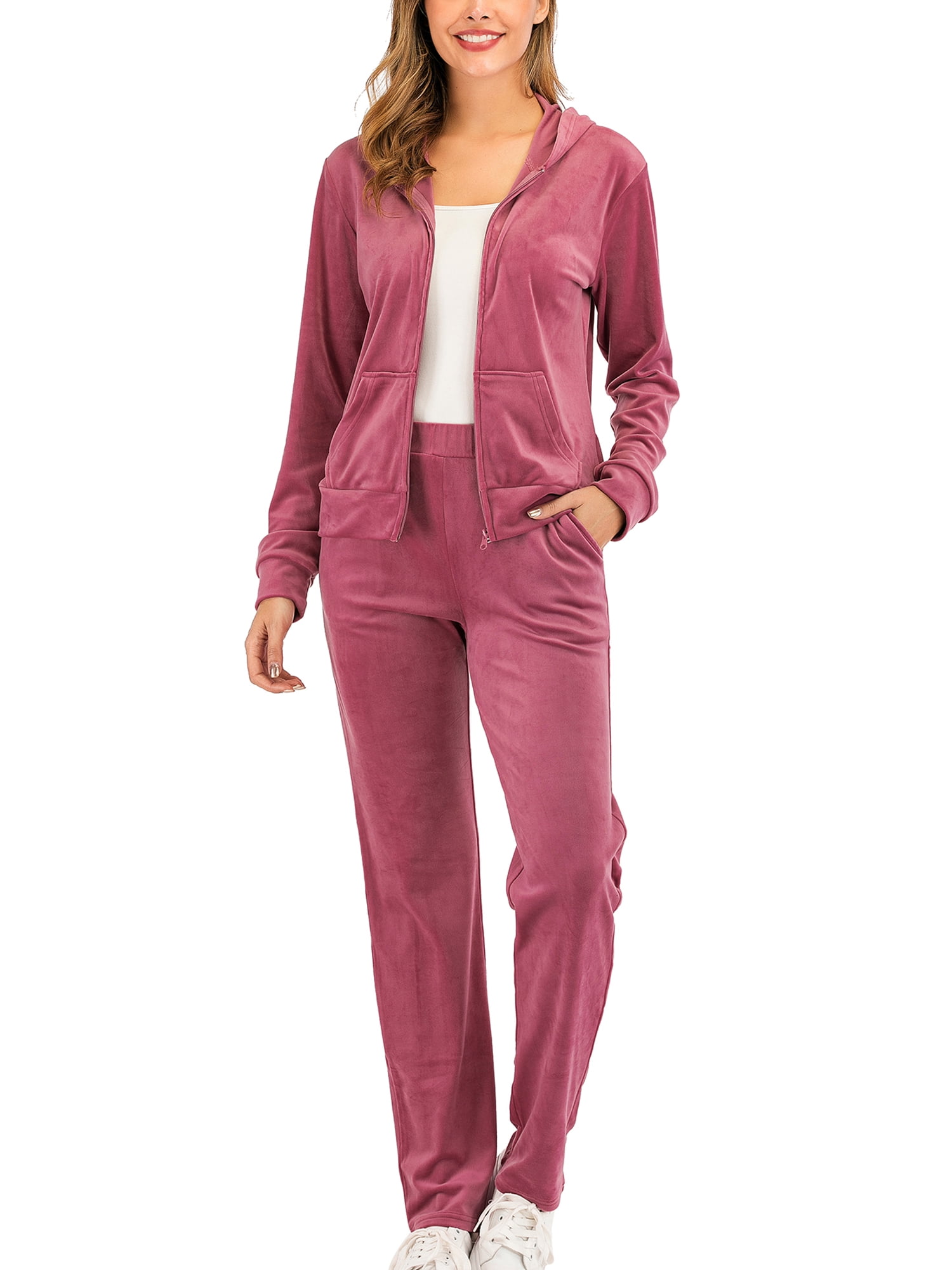 SAYFUT Women's Velour Tracksuits 2 Piece Outfits Hoodies Sweatshirt ...