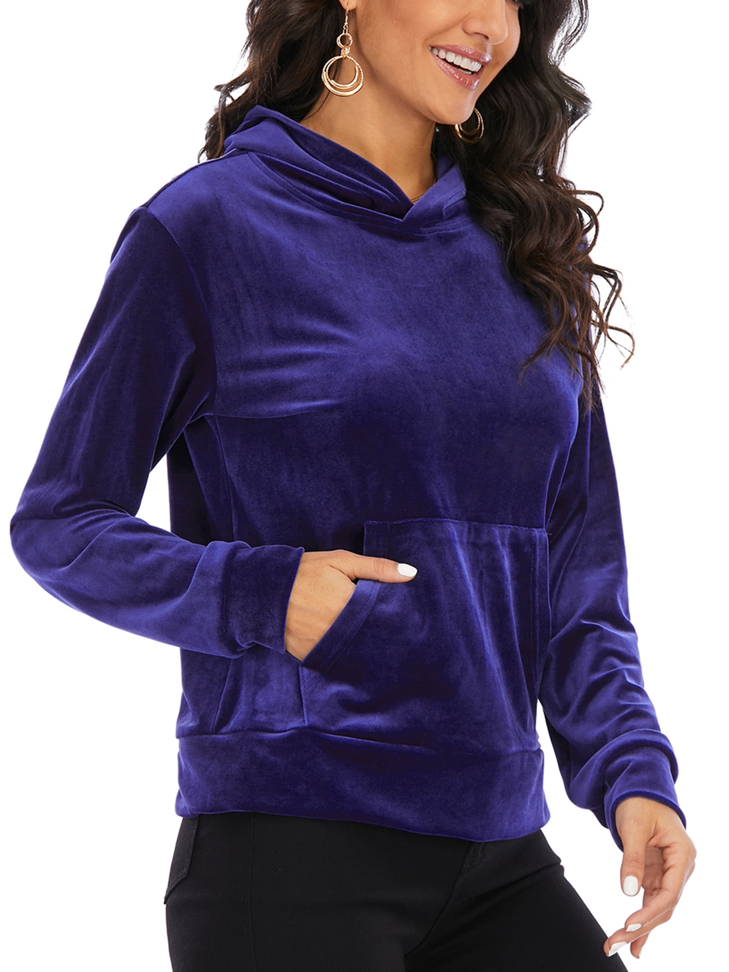 SAYFUT Womens Track Luxe Velour Hooded Pullover, Long Sleeve Solid Warm ...