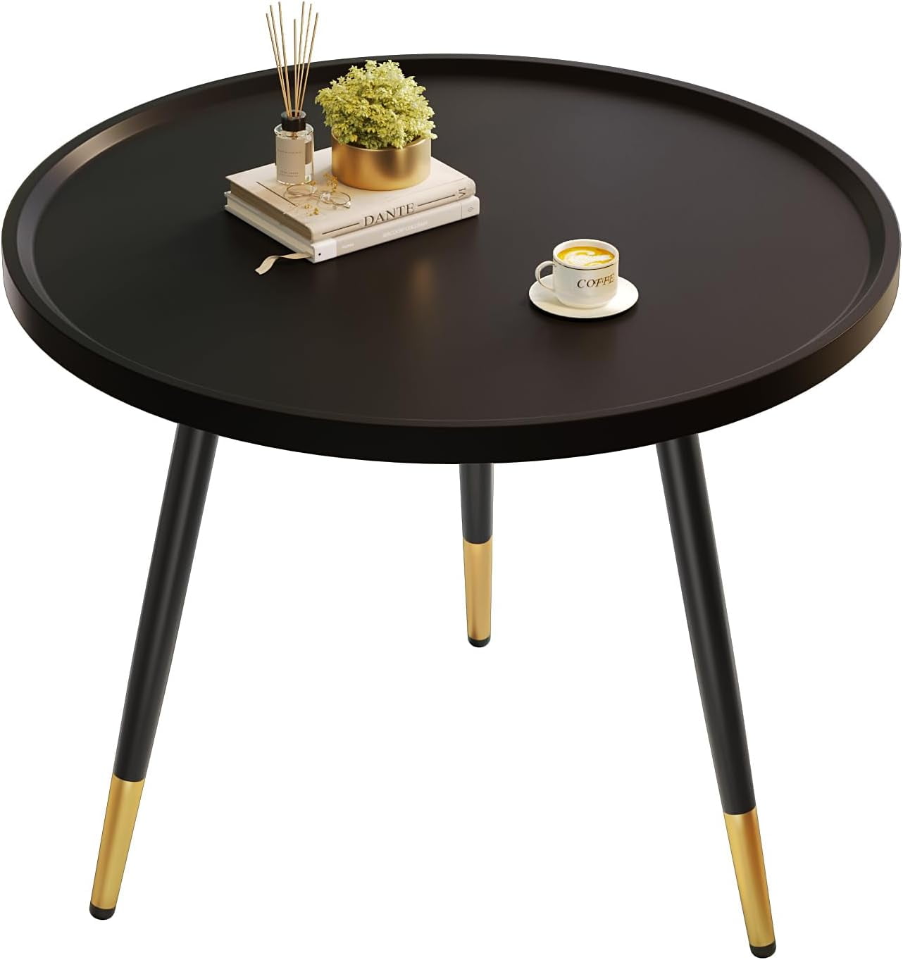 SAYGOER Black Coffee Table Round Small Coffee Tables Unique Modern ...