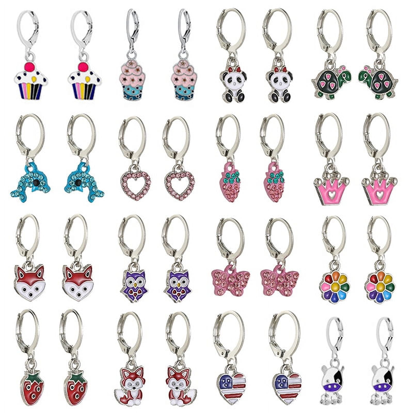 SAYLITA 16 Pairs Hypoallergenic Girls' Earrings Set: Dangle Hoop, Stick ...