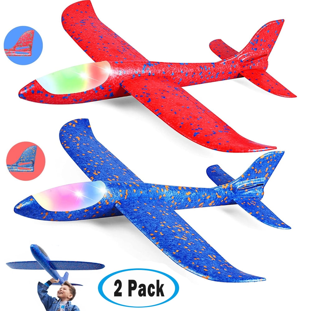 SAYLITA 2 Pack LED Light Airplane,18.9" Throwing Foam Plane,2 Flight ...