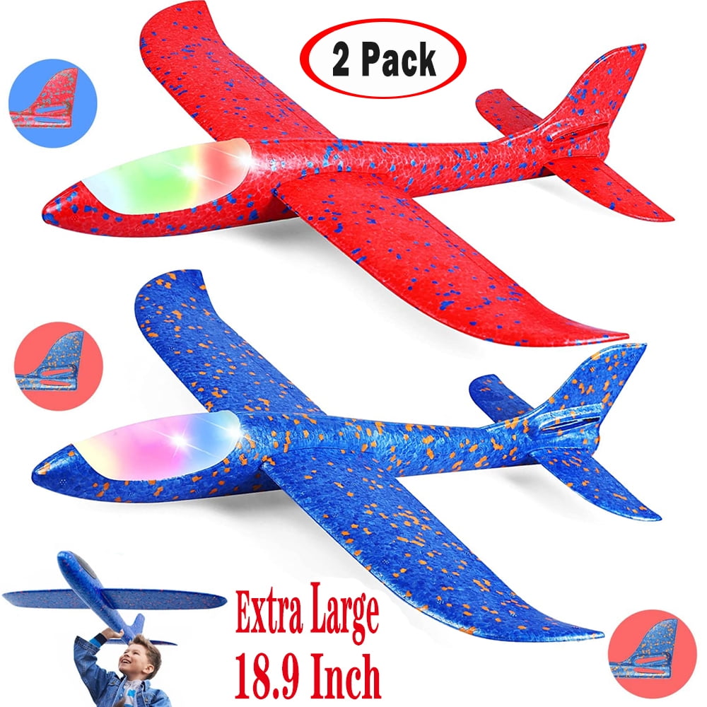 SAYLITA 2 Pack LED Light Airplane,18.9" Throwing Foam Plane,2 Flight ...