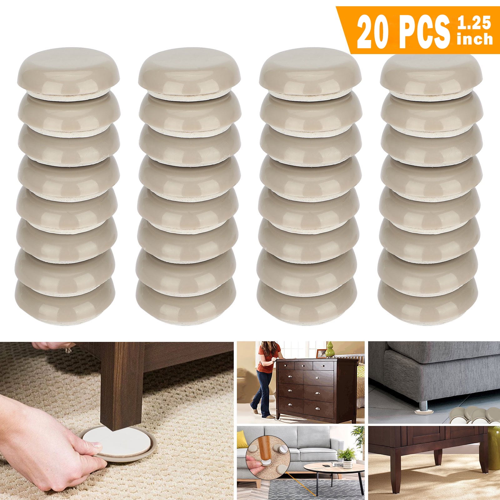 SAYLITA 20Pcs Self Stick Carpet Sliders Self Adhesive Furniture Moving ...