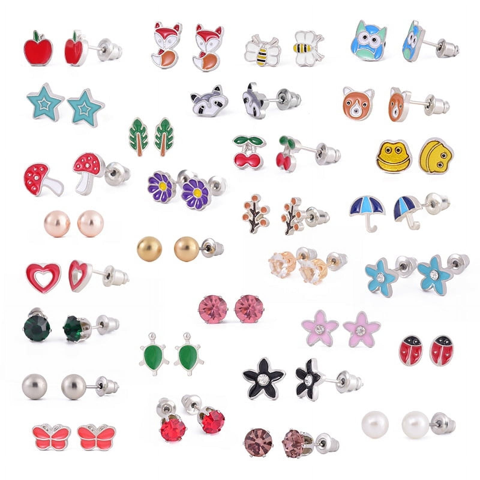 SAYLITA 30 Pairs Stud Earrings Set for Girls - Hypoallergenic Earrings ...