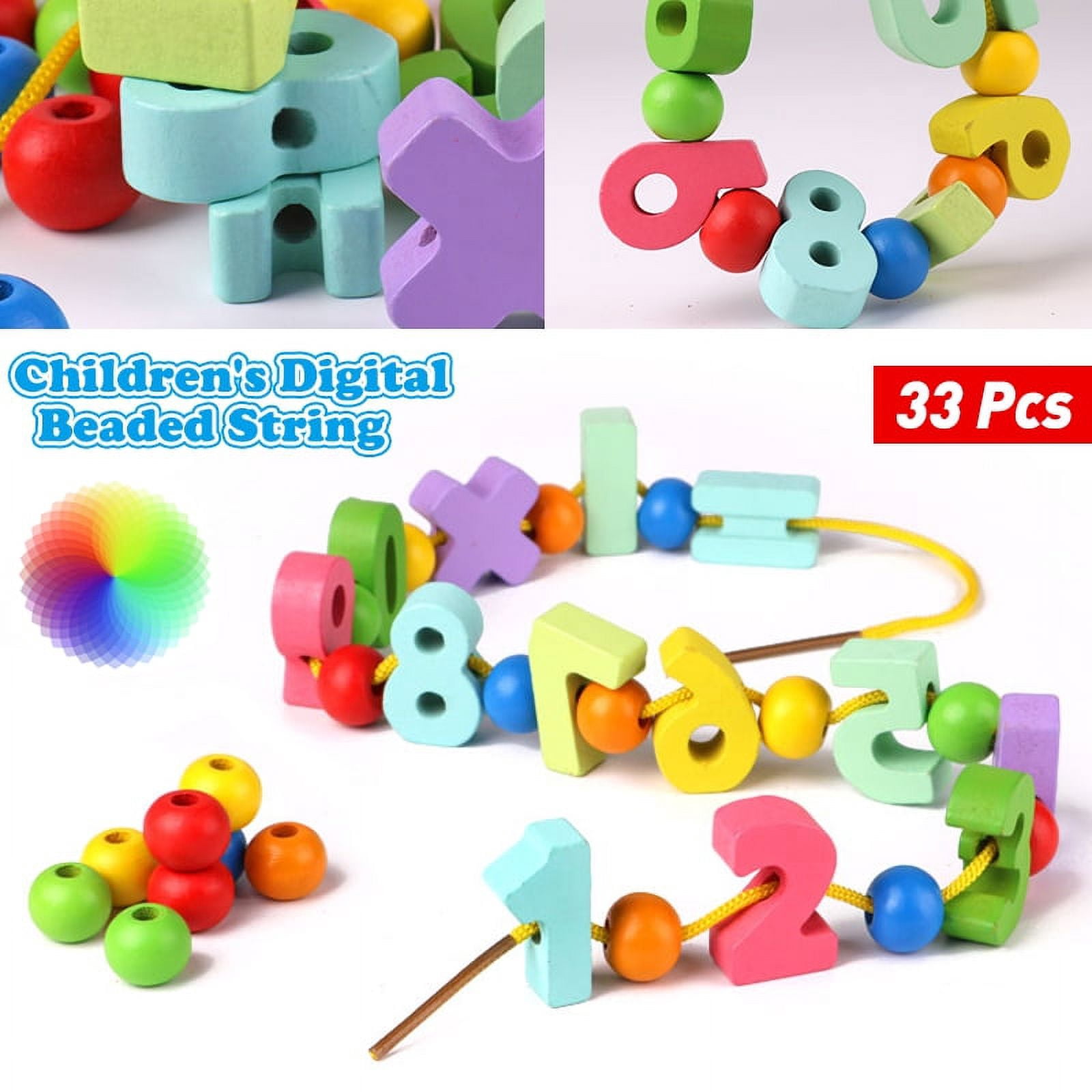 SAYLITA 33 Pcs Wooden Lacing Beads for Toddlers Fine Motor Skills ...