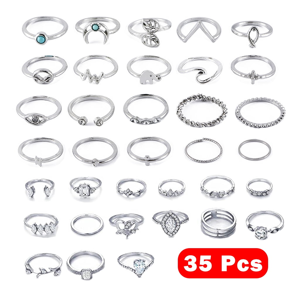 SAYLITA 35 Pcs Vintage Knuckle Rings Set Stackable Finger Rings Midi ...