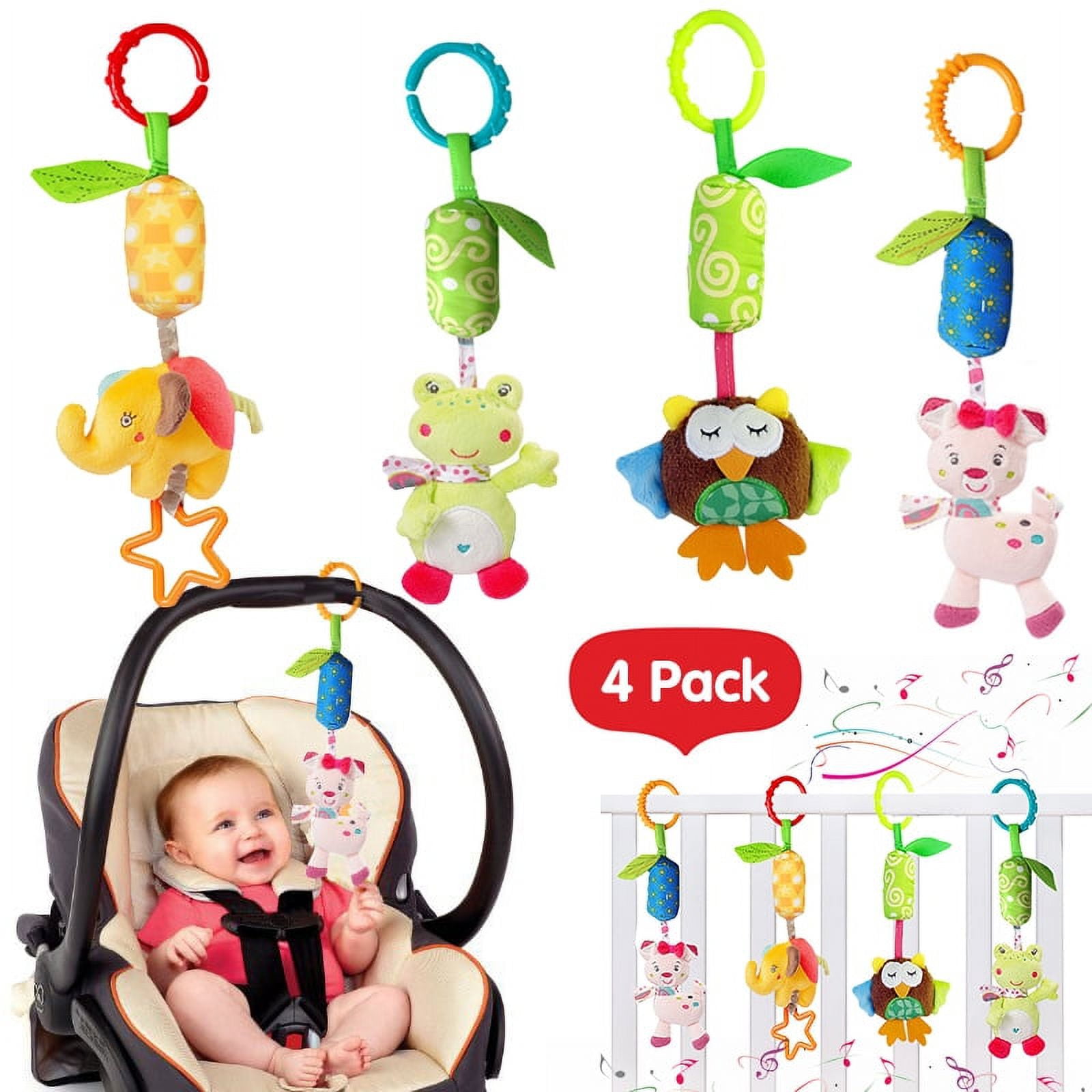 SAYLITA 4 Pack Animal Hanging Rattle Toys Baby Bed Crib Car Seat Travel ...