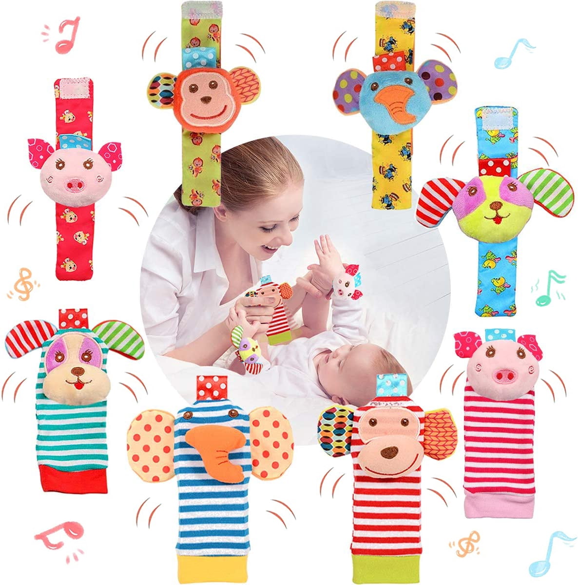 SAYLITA 8 Pcs Wrist Rattles Foot Finder Rattle Sock Baby Toddlor Toy ...