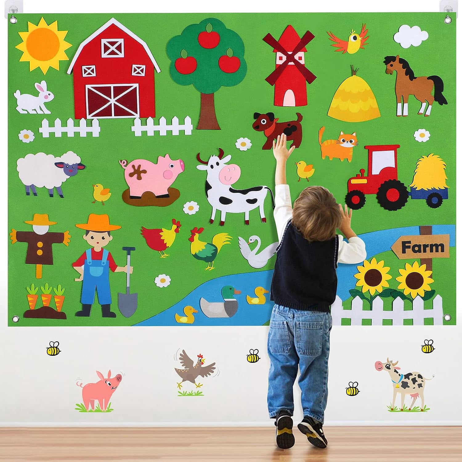 SAYLITA Farm Animals Felt Story Board Set 32 Pcs Preschool Farmhouse ...
