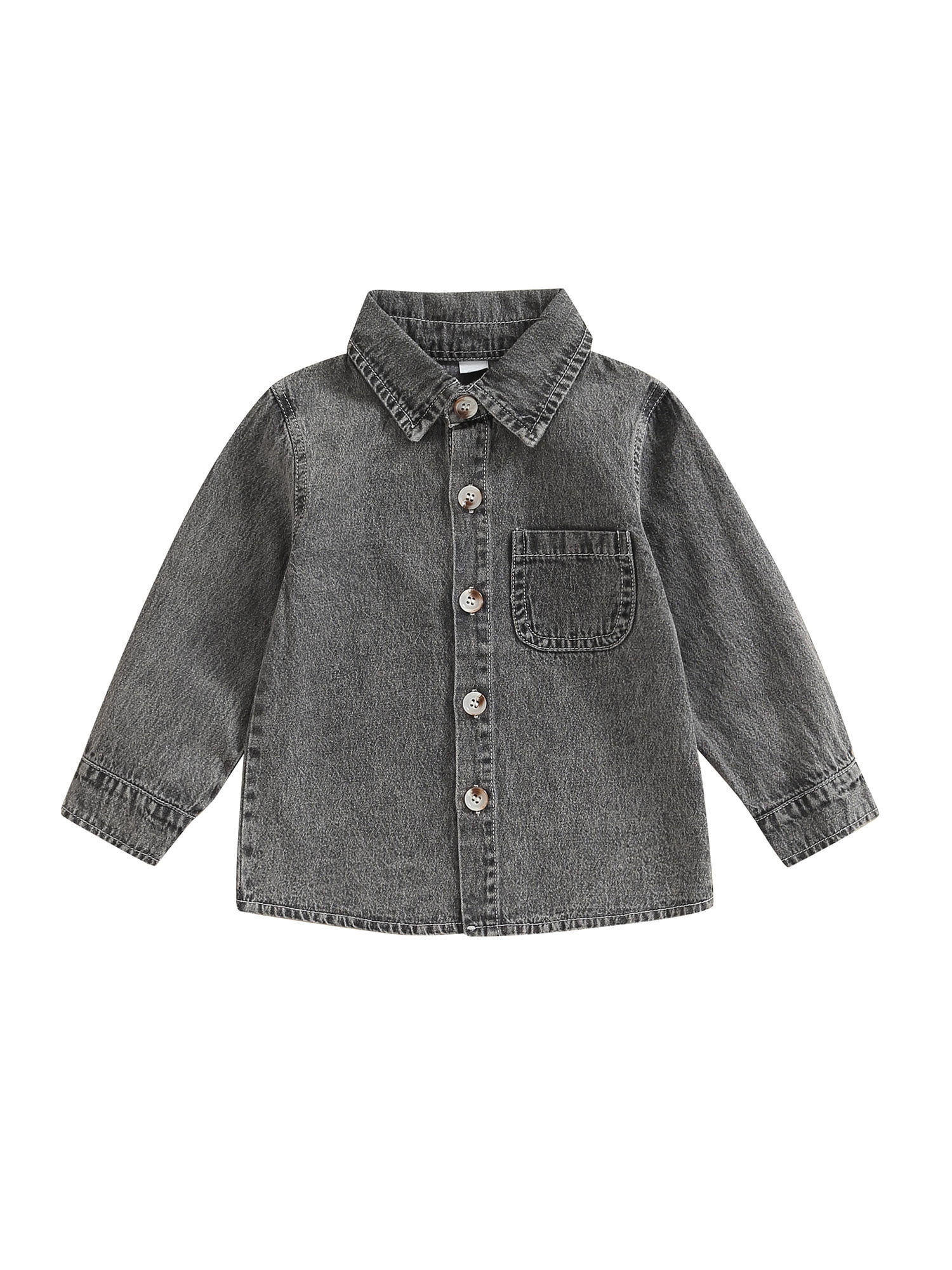 SAYOO Boys Denim Jacket Long Sleeve Lapel Button Closure Pocket Decor ...