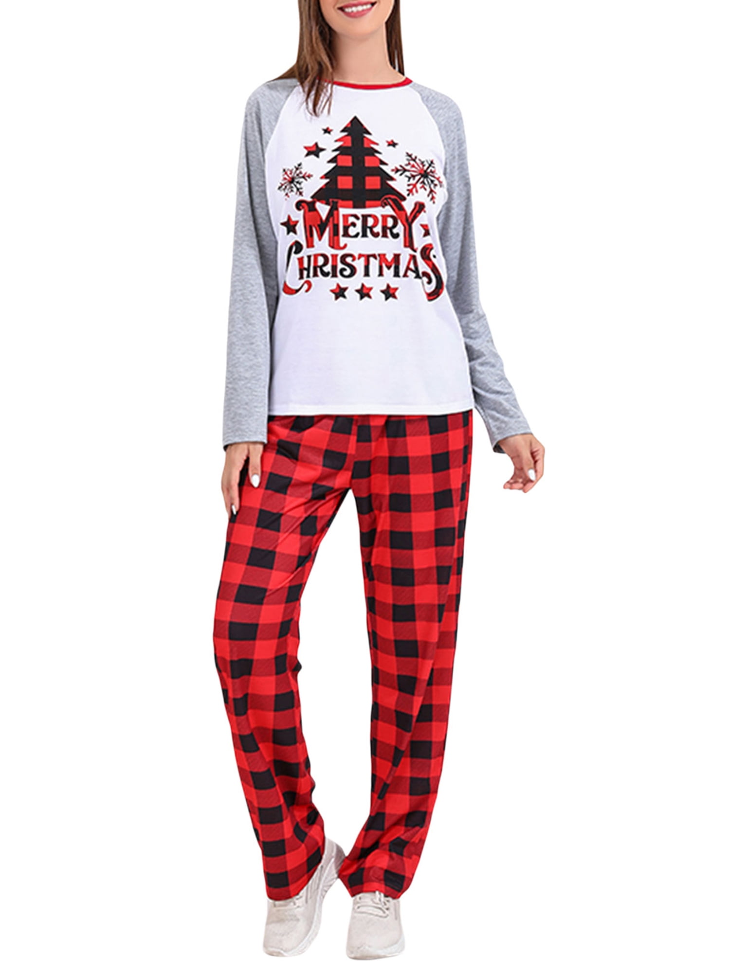 SAYOO Family Matching Christmas Sleepwear, Christmas Tree Plaid Print ...