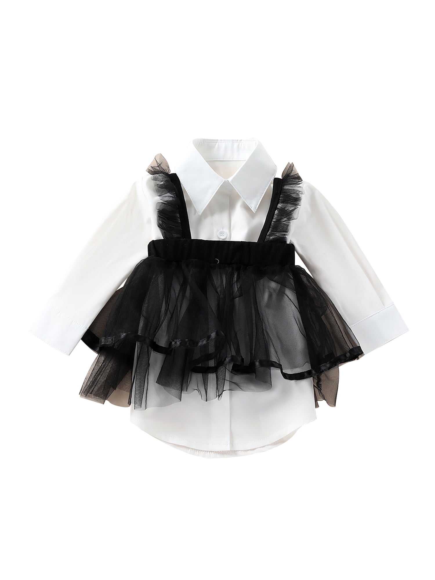 SAYOO Girls Casual Two-piece Clothes Set, White Long Sleeve Button-down ...