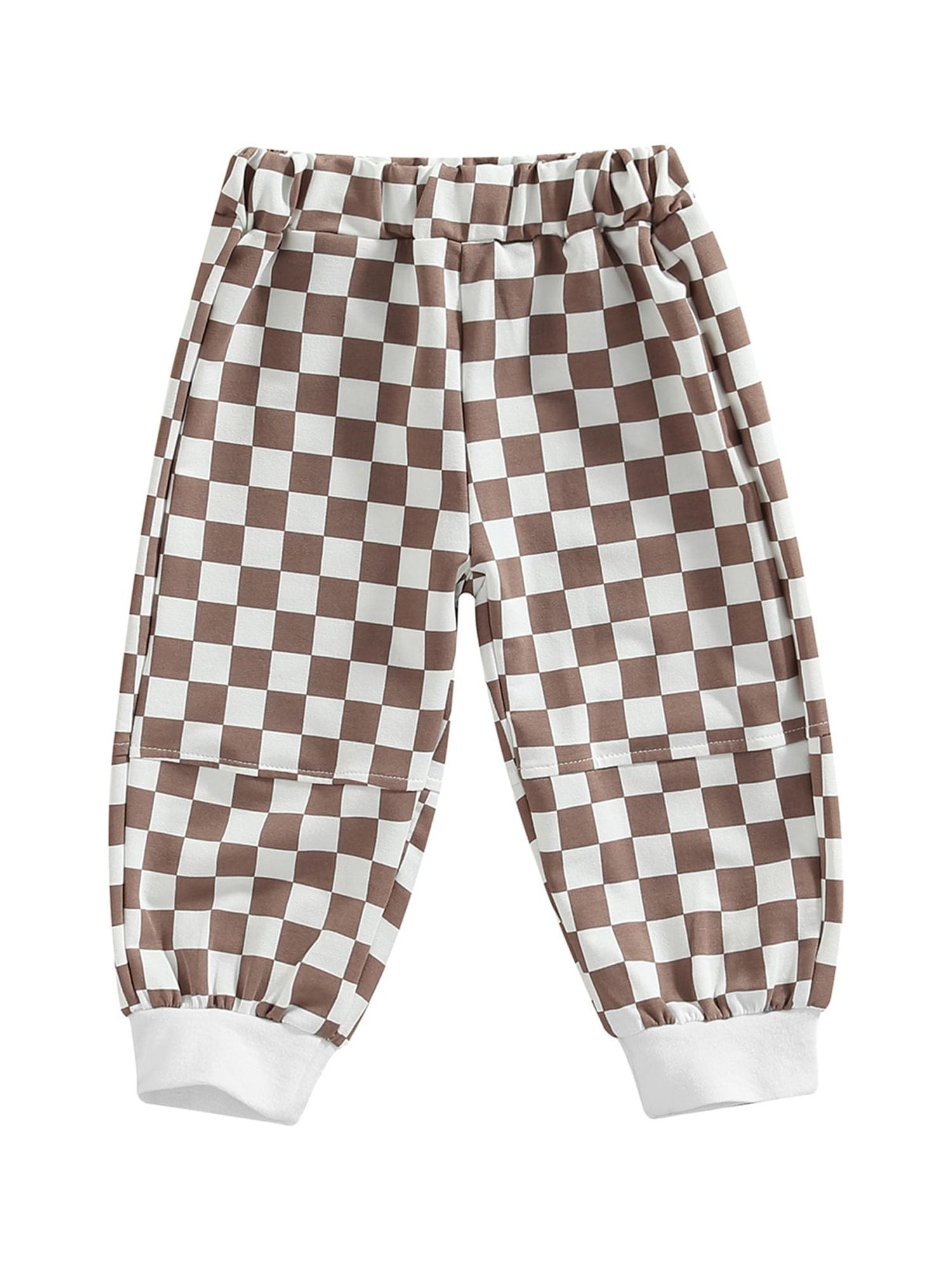 SAYOO Kid Casual Pants, Plaid Pattern Elastic Waist Patchwork Tightened Hem Daily Streetwear ...