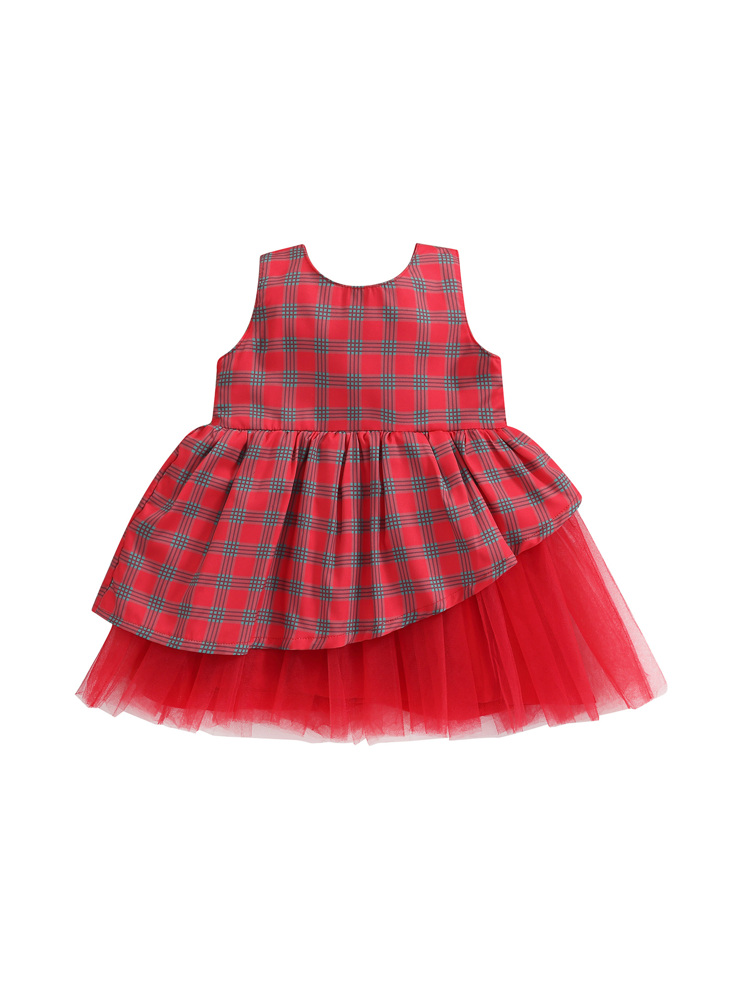 SAYOO Kid Girl Sleeveless Dress with Plaid Print, Mesh Patchwork Big Bow Christmas Costume ...
