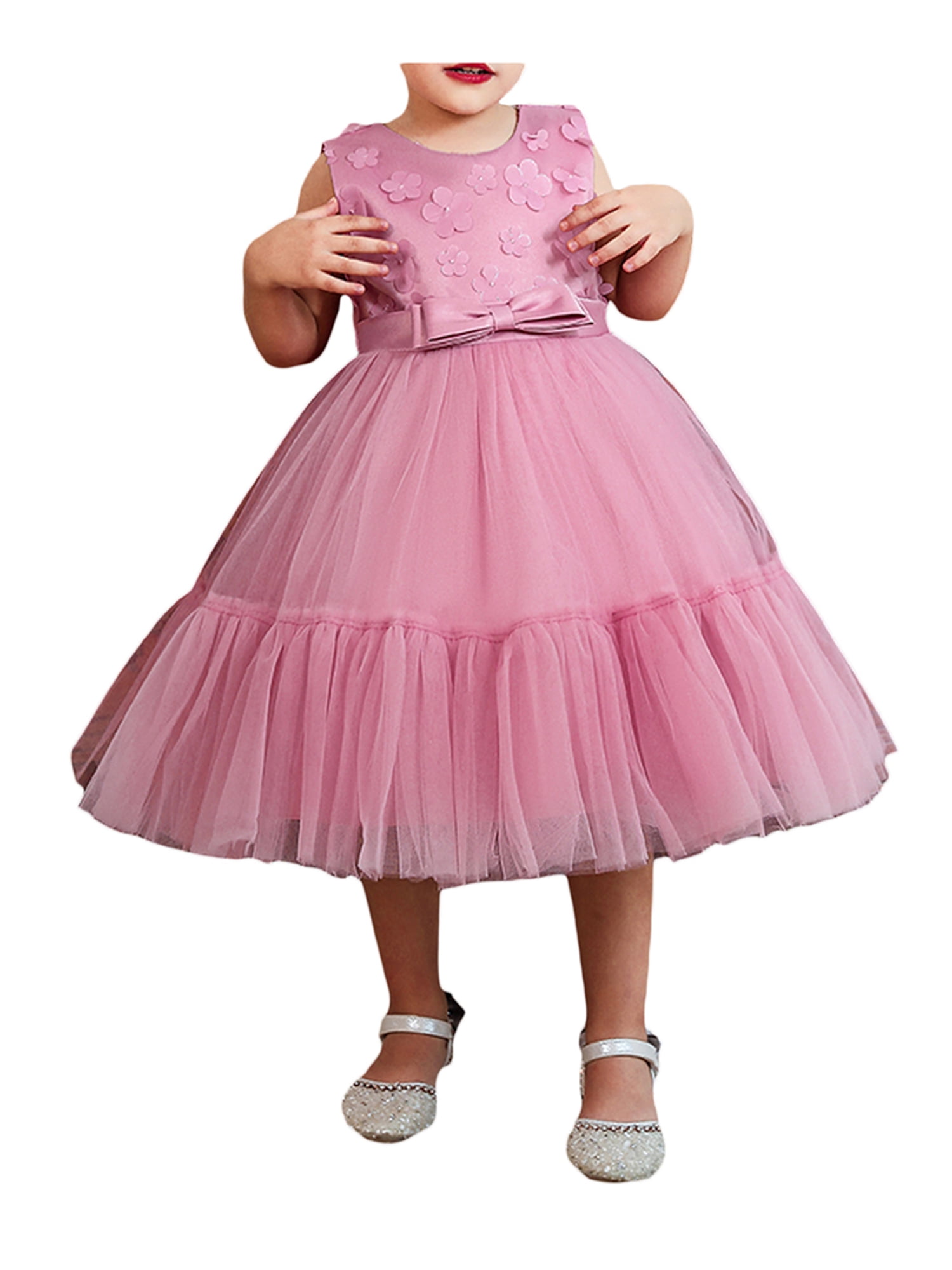 SAYOO Little Girls Formal Party Dress, Sleeveless Round Neck 3D Flower Princess Tulle Dress ...