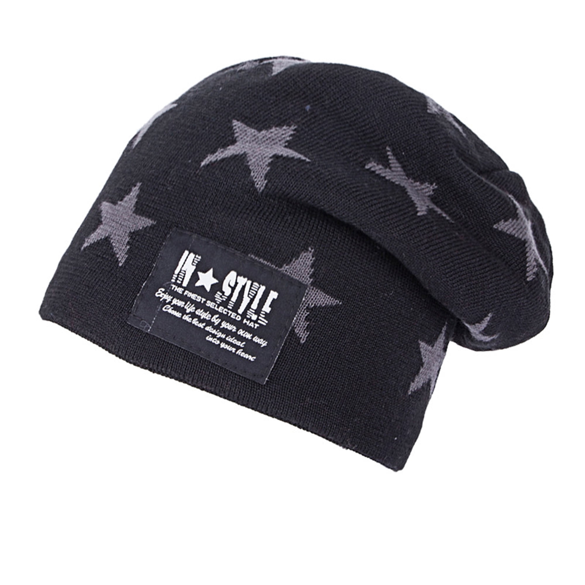 SAYOO Men’ s Hat, Five-Pointed Star Letter Print Knitted Hat Woolen Cap ...
