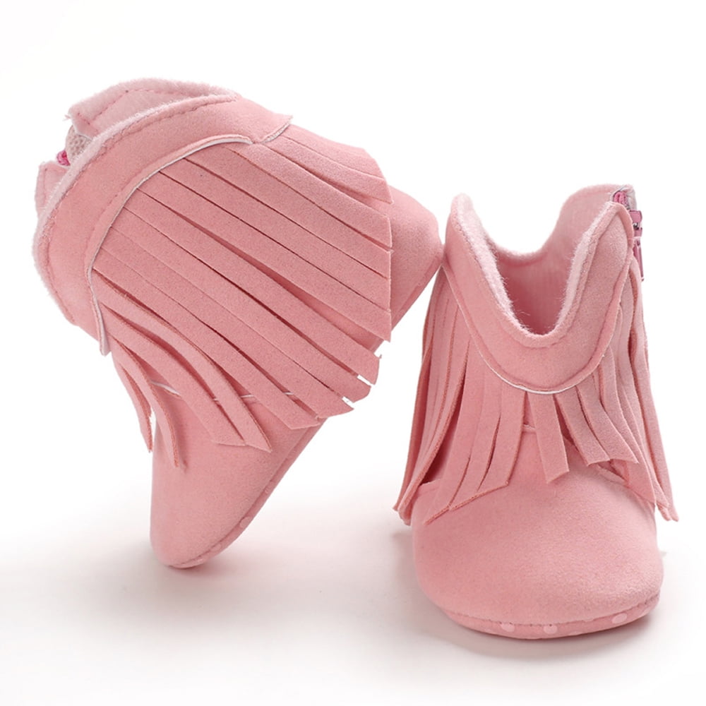 SAYOO Newborn Girl Tassel Boots, Flat Bottomed Pure Color Zipper ...