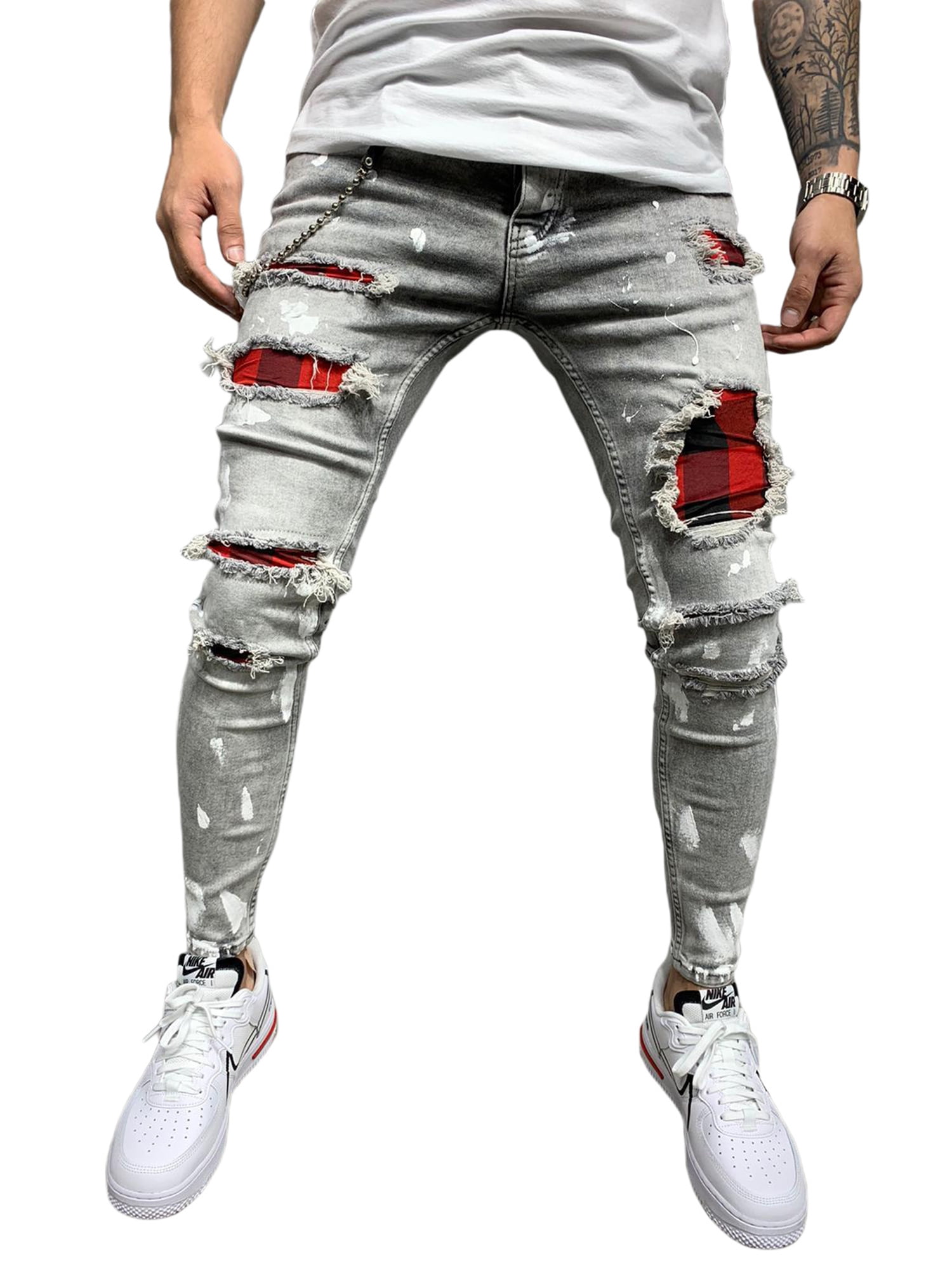 SAYOO Ripped Jeans for Men, Boys High Waist Trousers Close-Fitting ...