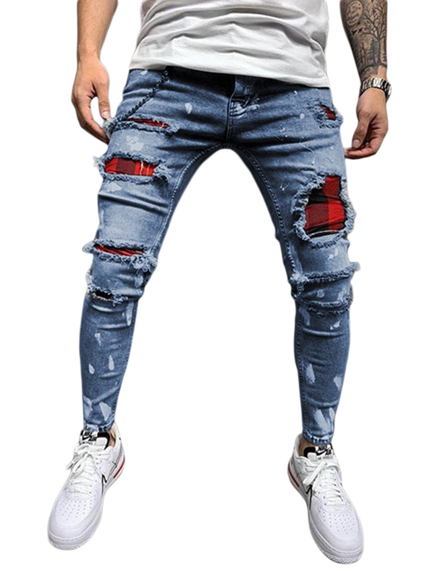 SAYOO Ripped Jeans for Men, Boys High Waist Trousers Close-Fitting ...
