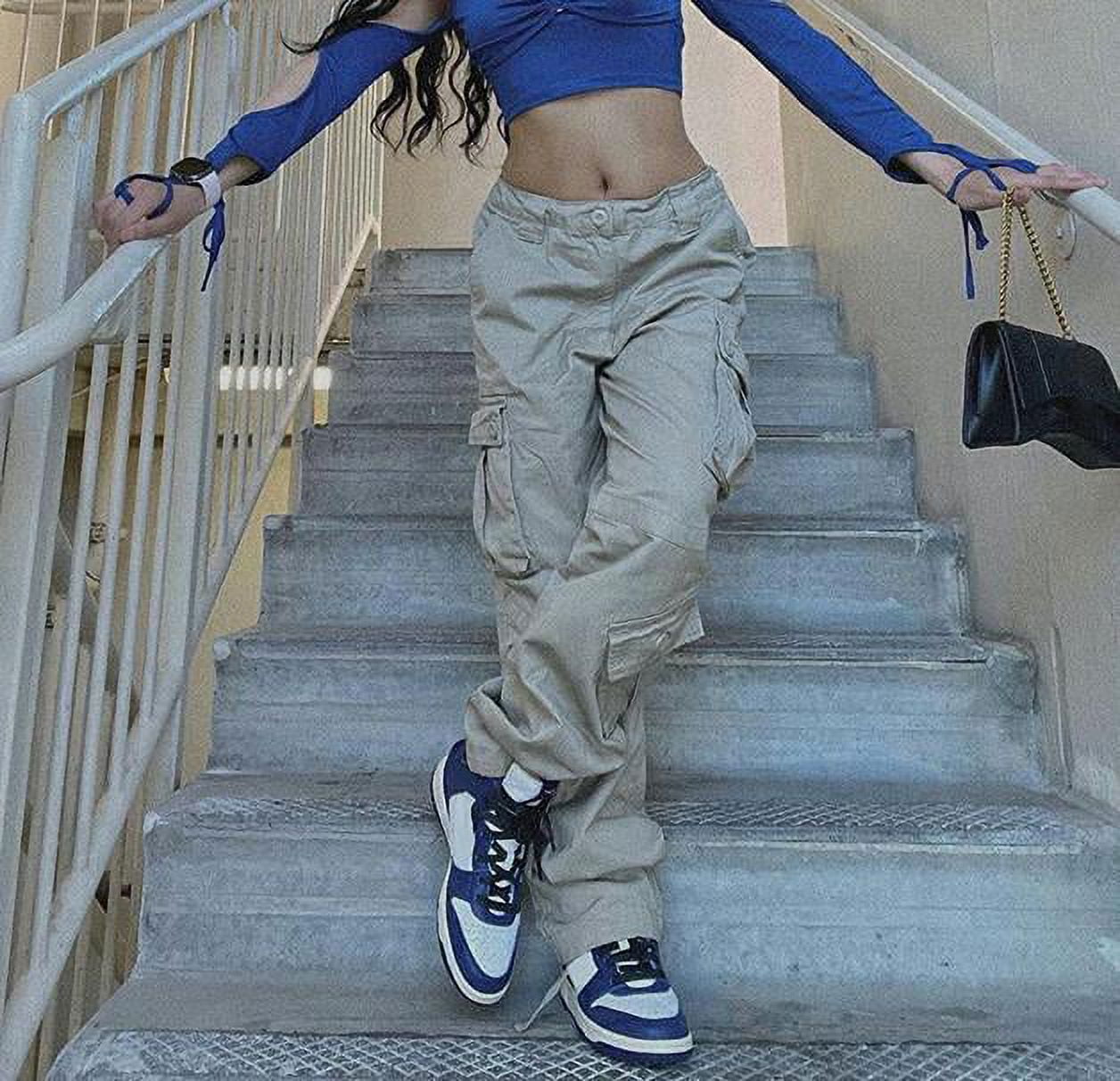 SAYOO Women Cargo Denim Pants High Waist Washed Denim Long Jeans Ladies ...