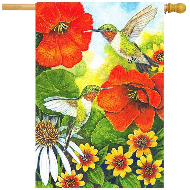 SAYTAY Hummingbird Hibiscus Daisy Flowers House Flag 28 x 40 Double ...