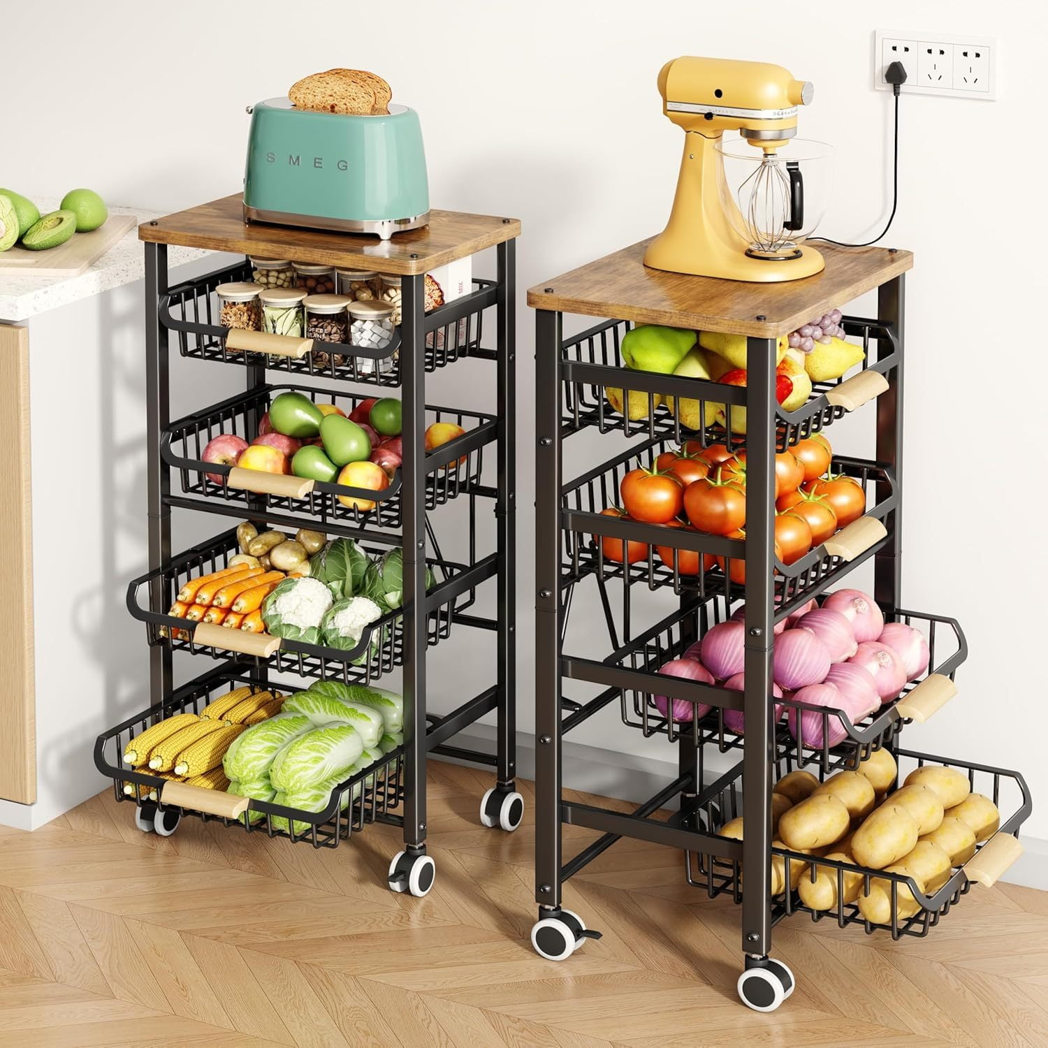 SAYZH Fruit Vegetable Basket for Kitchen Pantry Organizers, 5 Tier ...