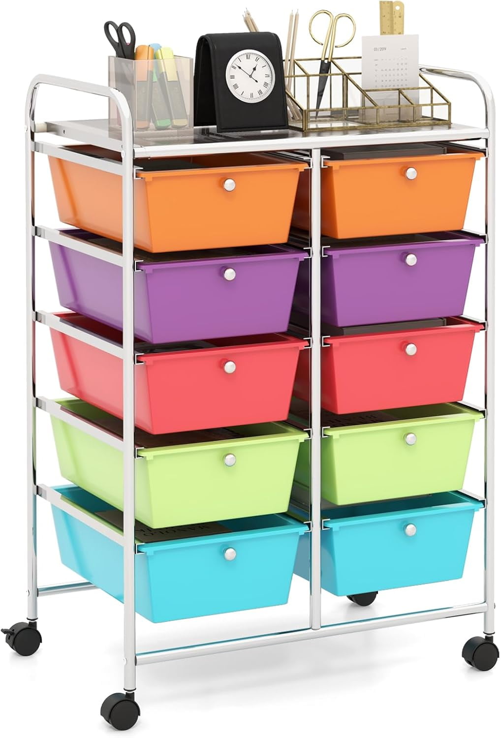 SAZYY 10/15-Drawer Rolling Storage Cart for Tools, Office & School ...