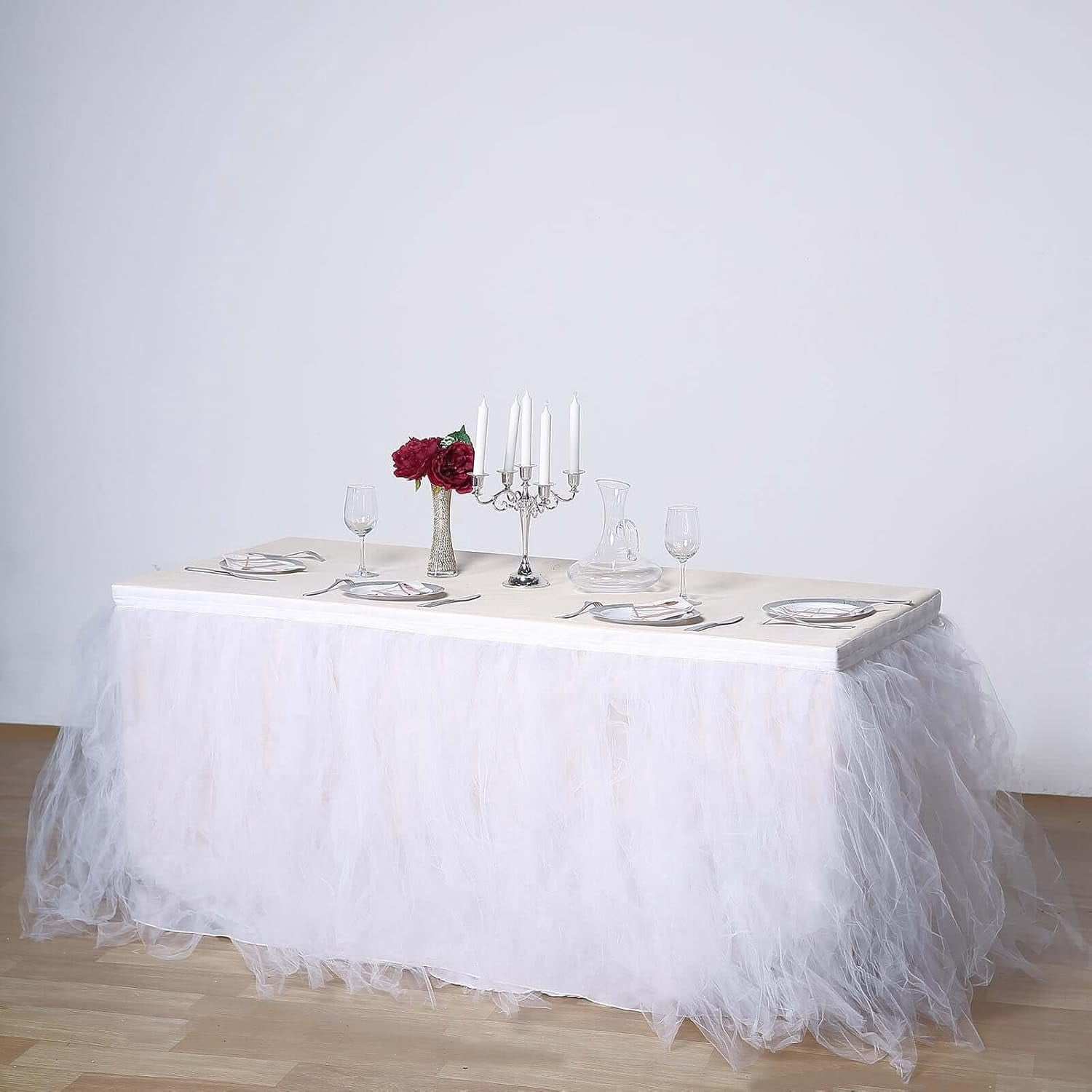 SAZYY 14ft Blush Pink Full Size 4-Layer Fluffy Tulle Tutu Table Skirt ...