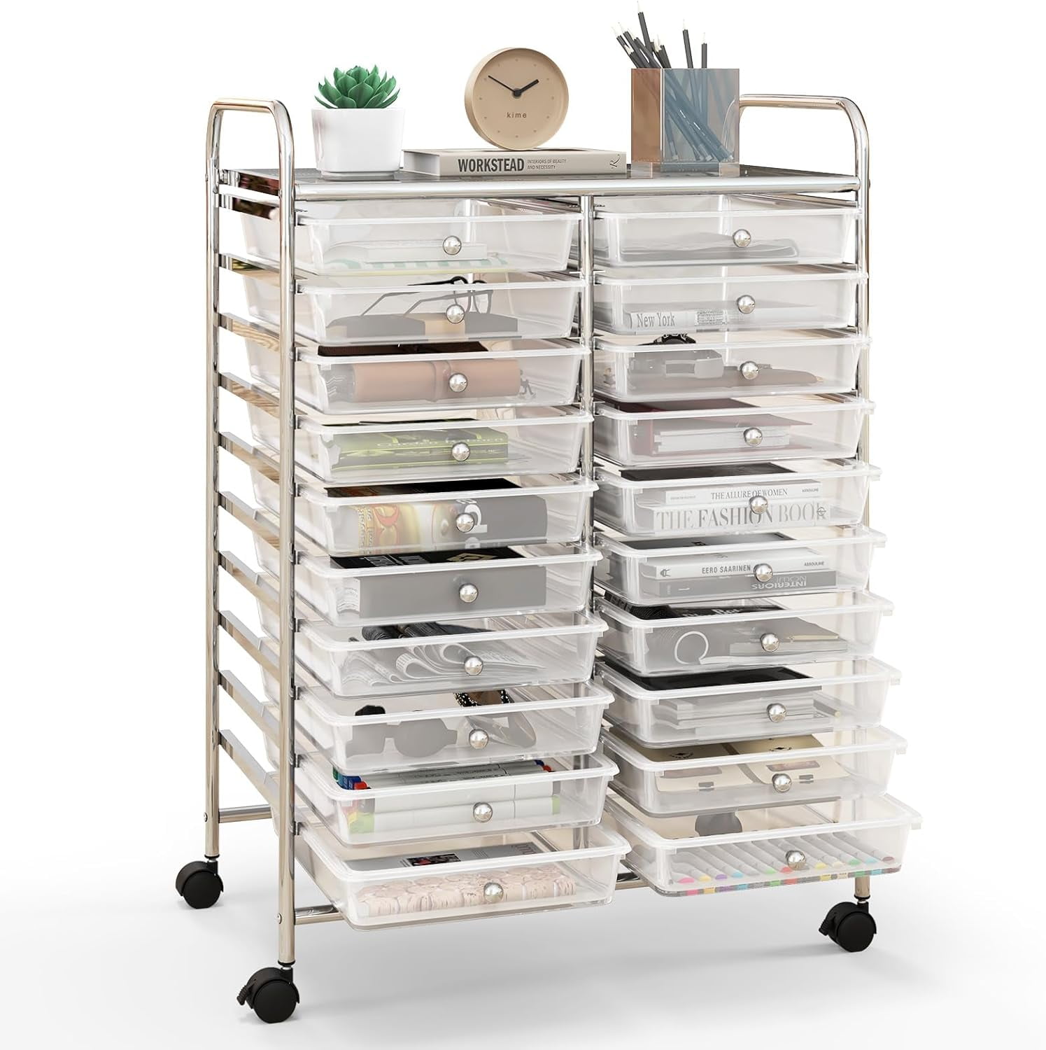 SAZYY 20-Drawer Organizer Cart Tools, Mobile Utility Storage Cart with ...