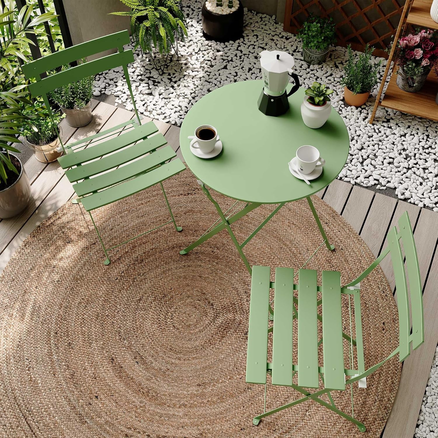 SAZYY 3-Piece Steel Folding Bistro Set, Foldable Patio Furniture Set ...