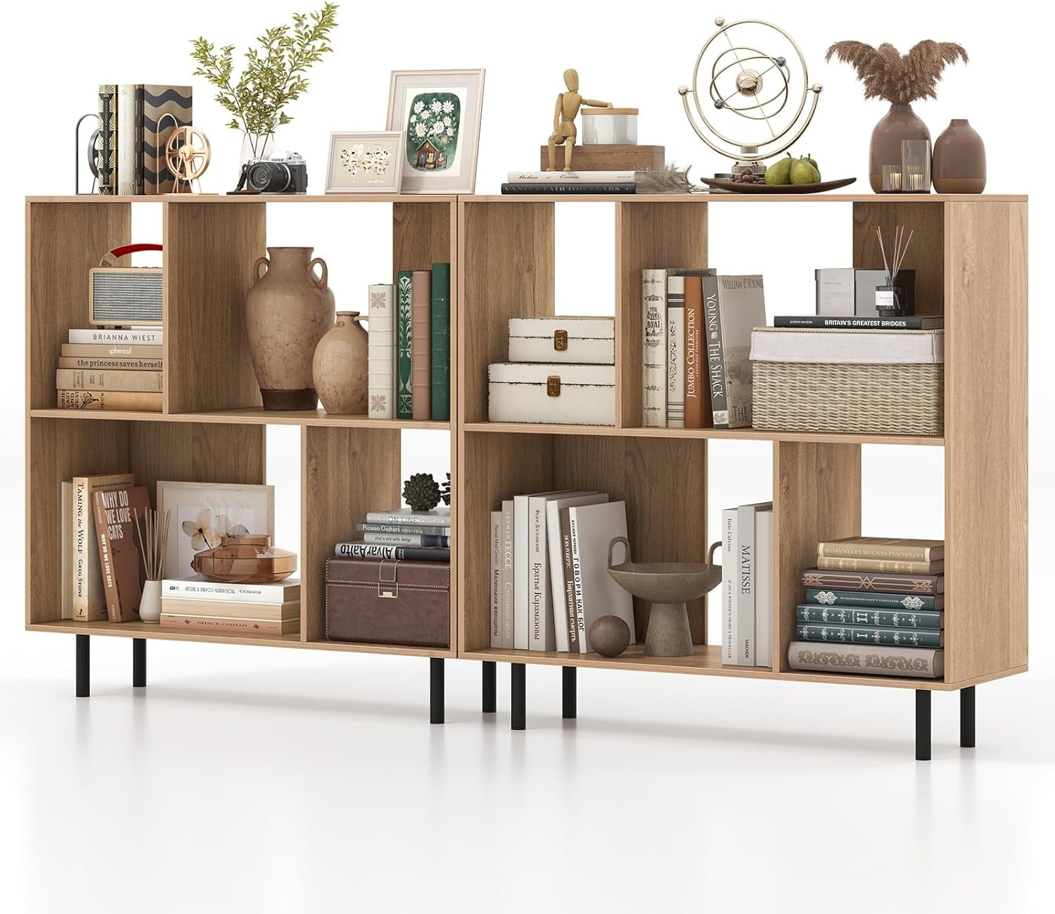 SAZYY 4 Cubby Open Bookcase, 3-Tier Freestanding Bookshelf with ...