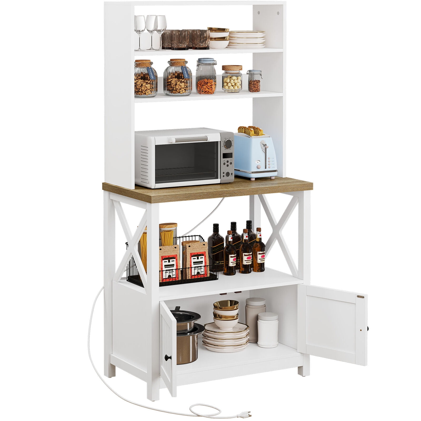 SAZYY 5 Tier Kitchen Bakers Rack, Built-in Power Outlet, Versatile as ...
